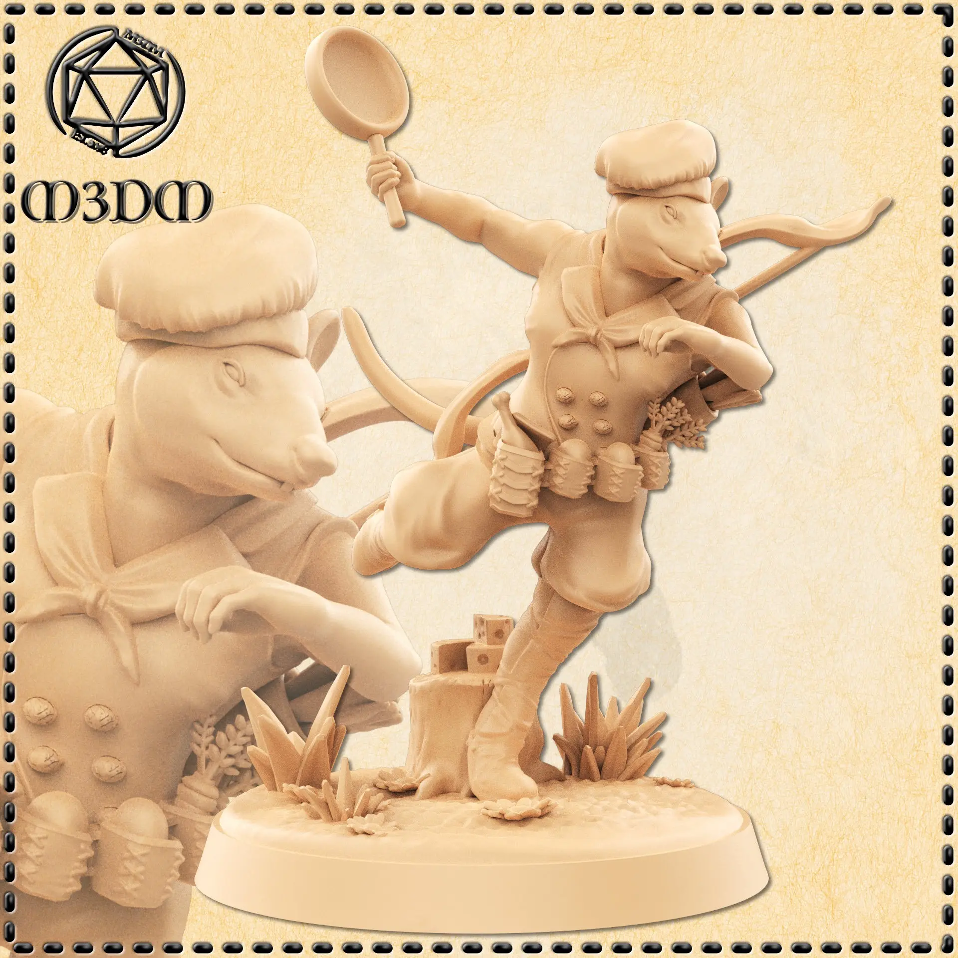 Characters & Creatures STL Download - Ratfolk Chef Ranger (Action)by M3DM