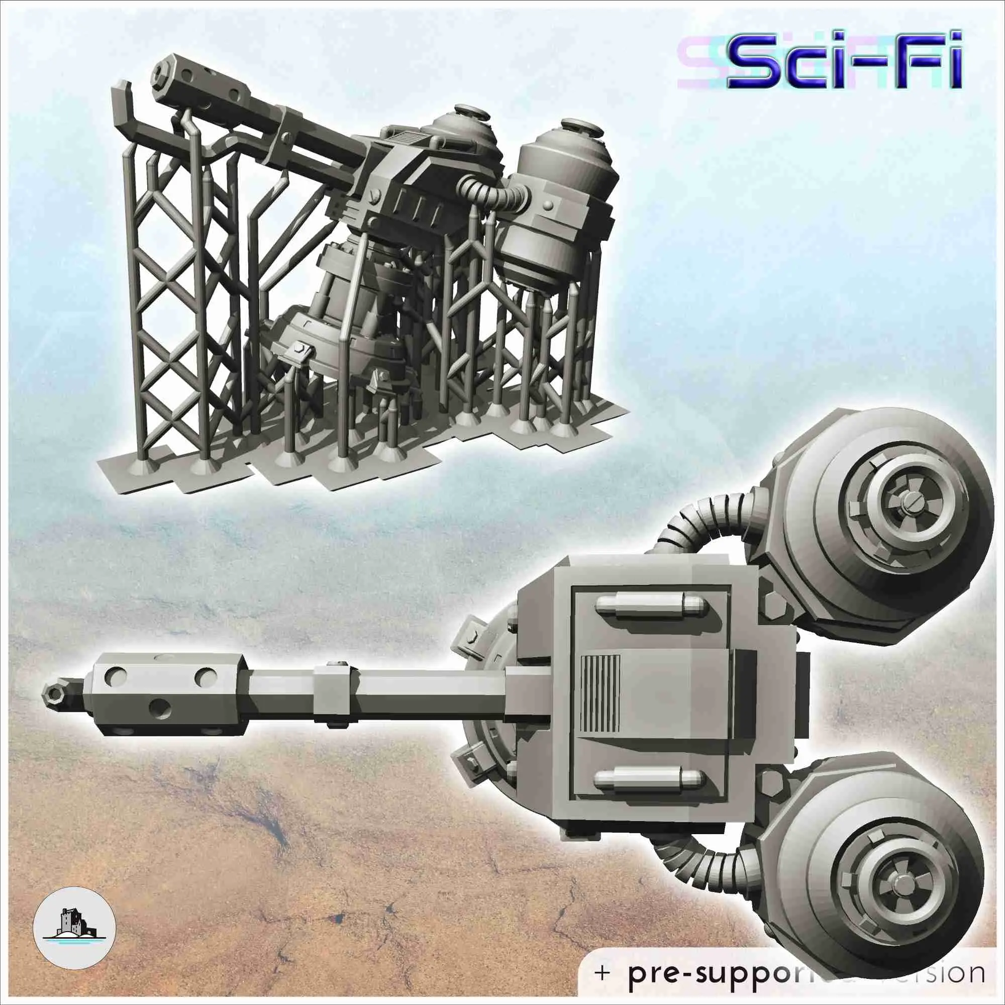 Futuristic turret with cannon and double reloading pods (2) | 3D models ...