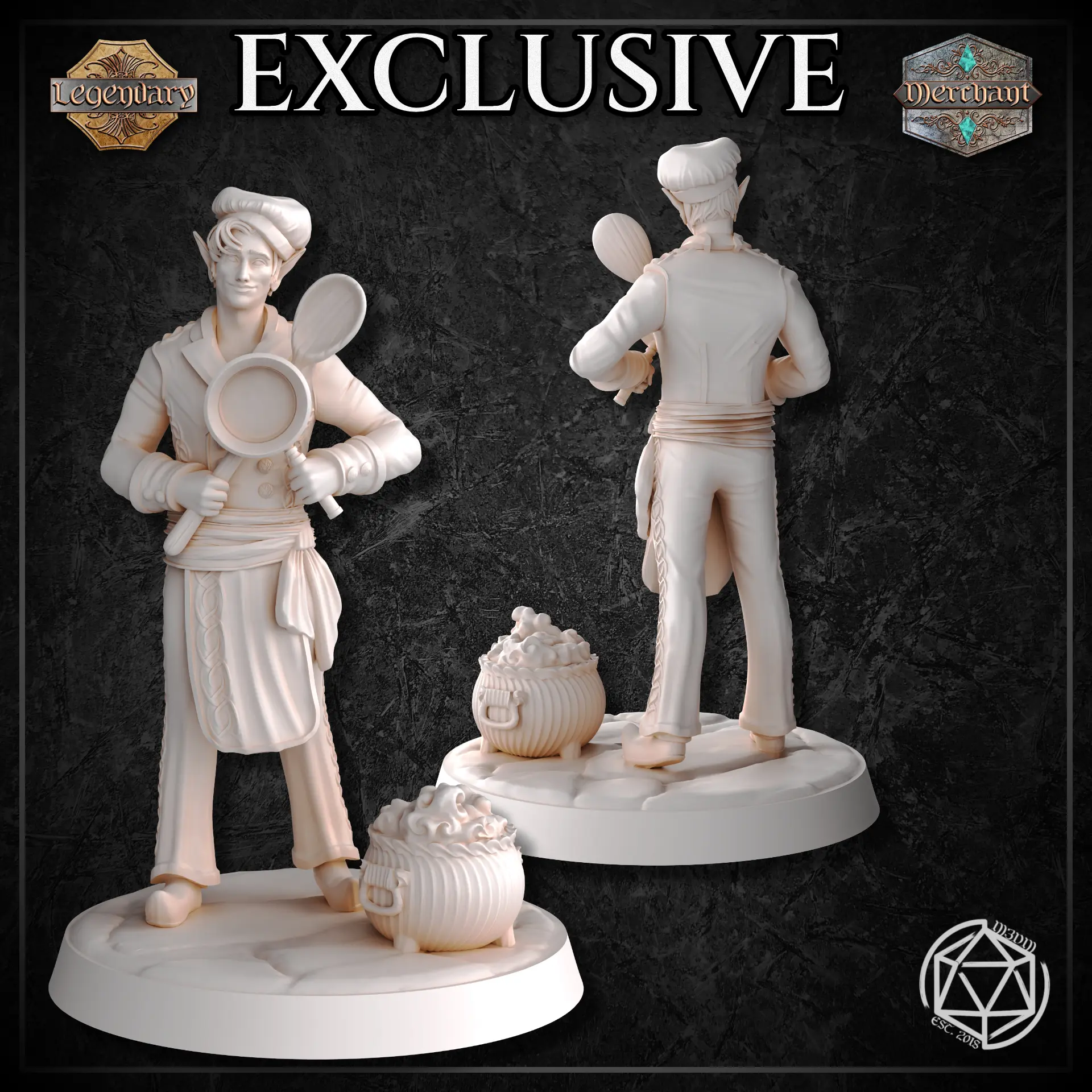 Characters & Creatures STL Download - Male Elf Chefby M3DM