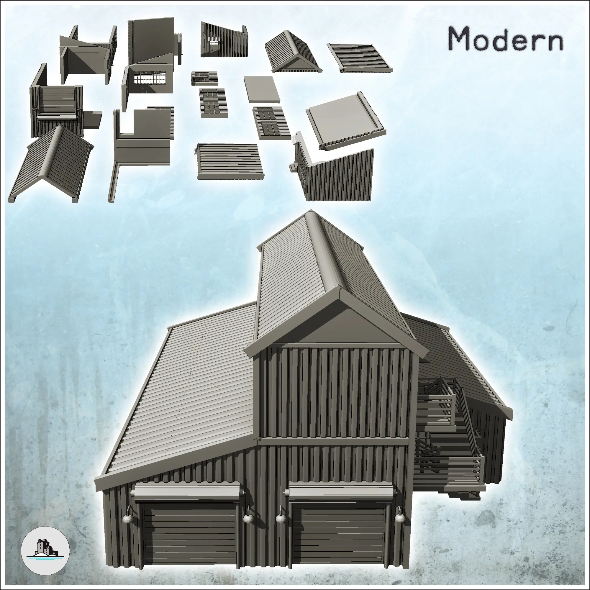 Other STL Download - Large modern warehouse with exterior stairs and ...