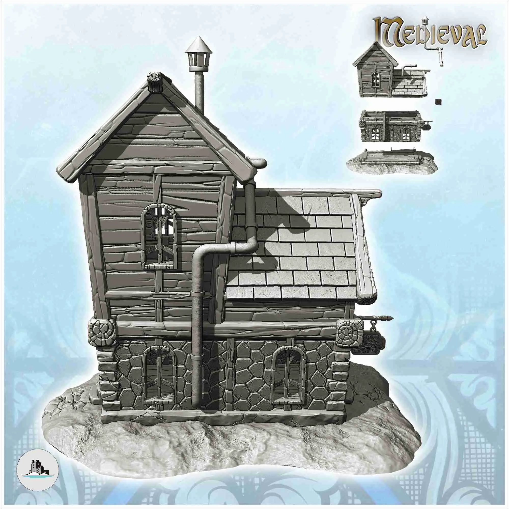 Other STL Download - Medieval house with zinc drain pipes, canvas ...