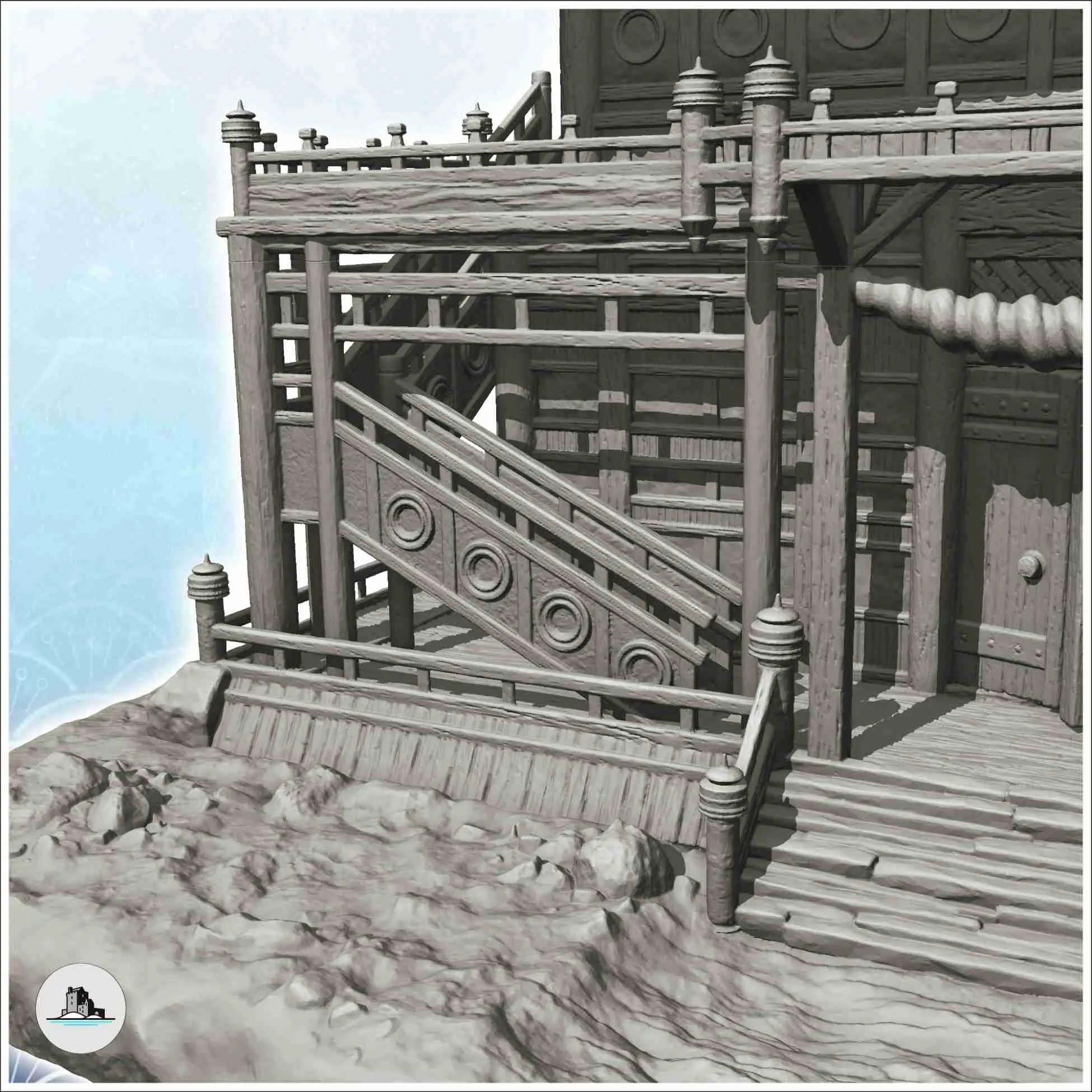 Props & Terrain STL Download - Big asian building with double access ...