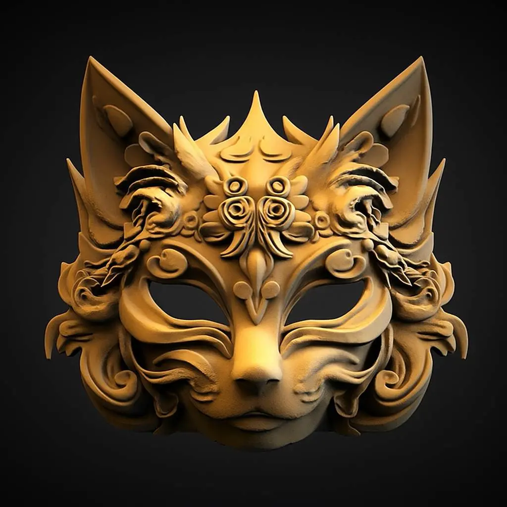 Cosplay STL Download - Golden Feline Mask with Floral Detailsby Ha333aP