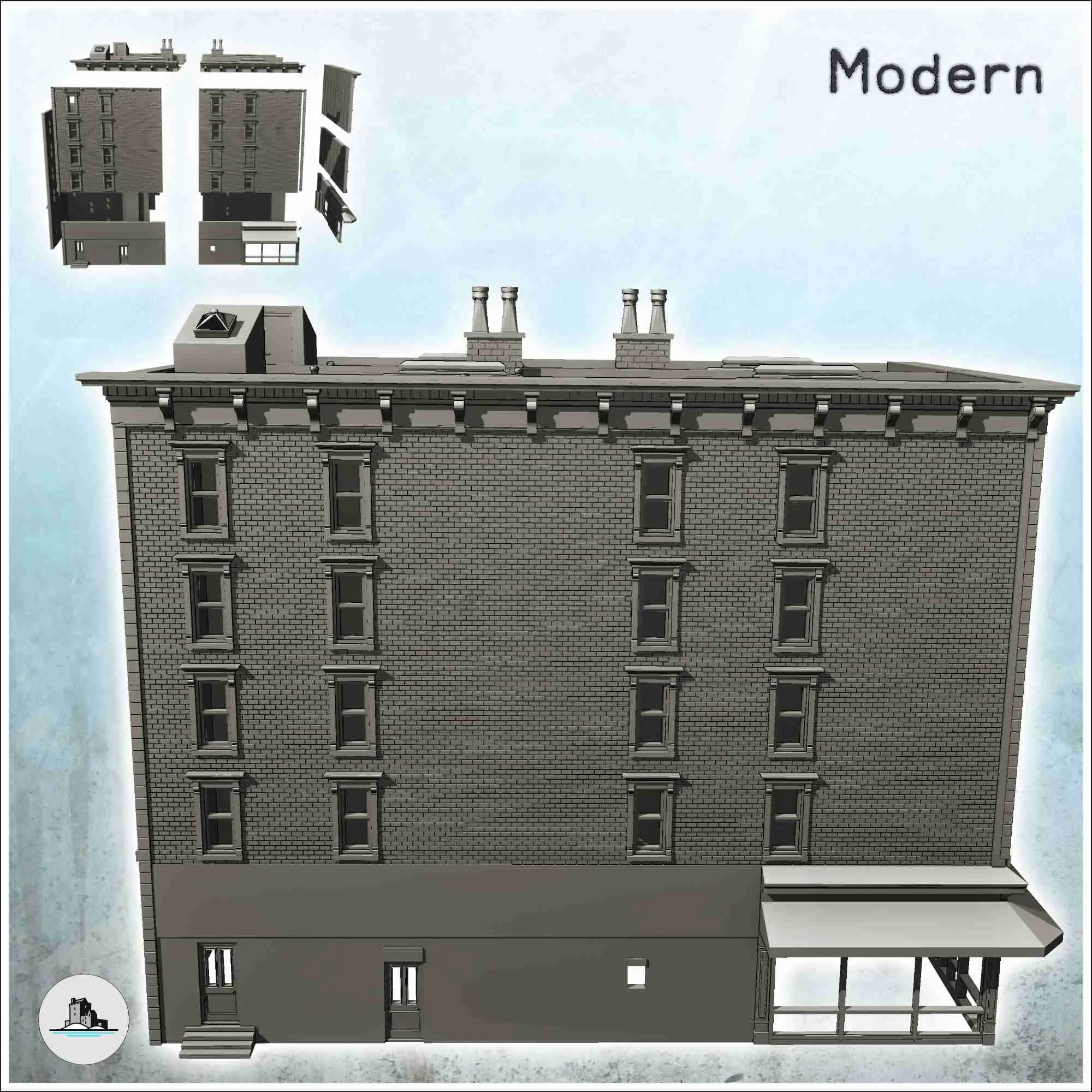 Other STL Download - Large modern corner building with store with ...