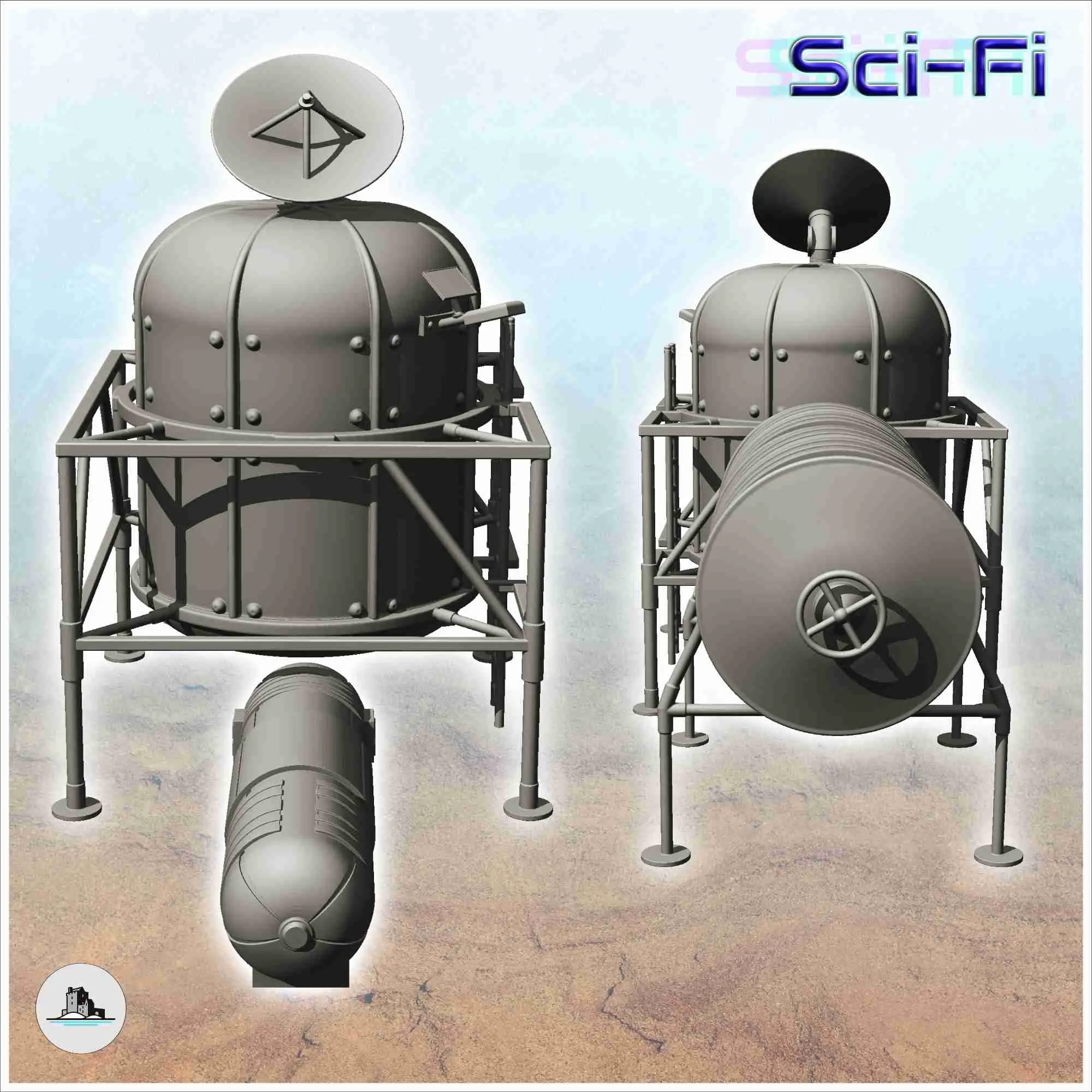 Futuristic base module on metal feet with antenna (25) | 3D models ...