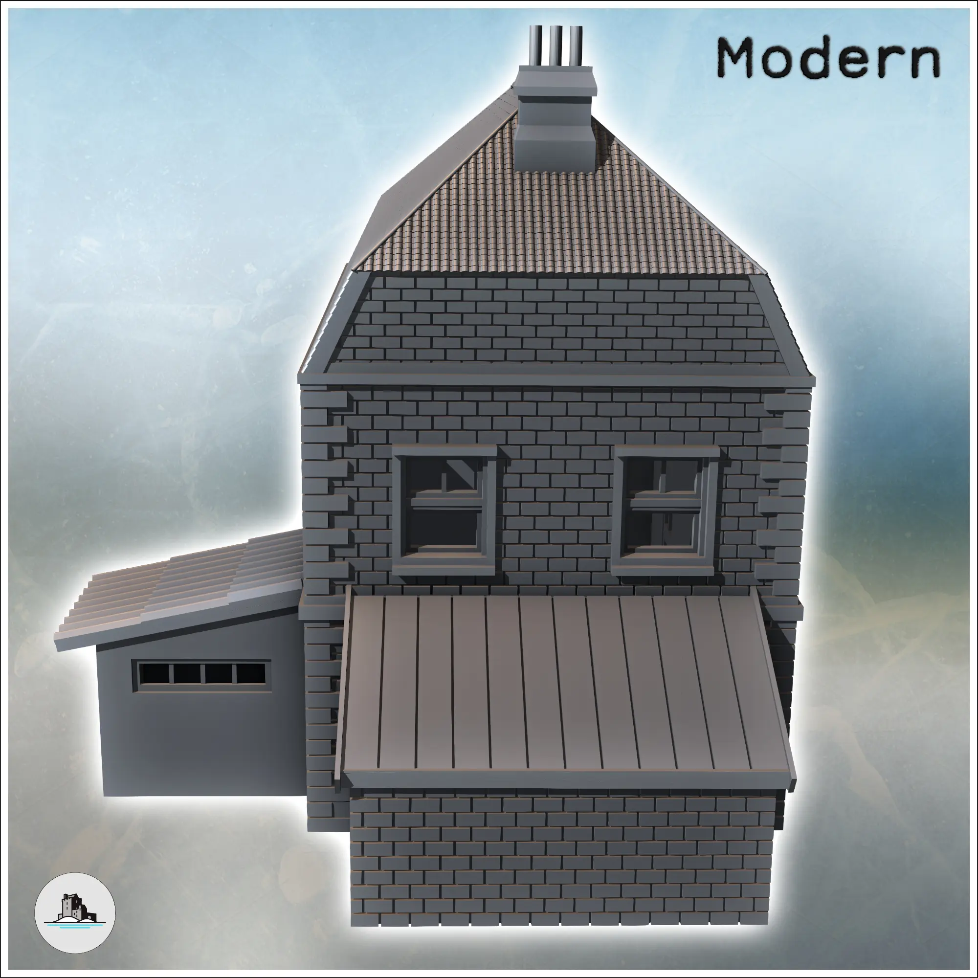 Other STL Download - Brick building with two annexes and mansard roof ...