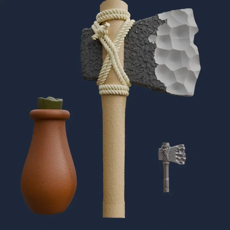 Game Props STL Download - Stone Axe and Pottery Bottle Dr. Stone Senku ...