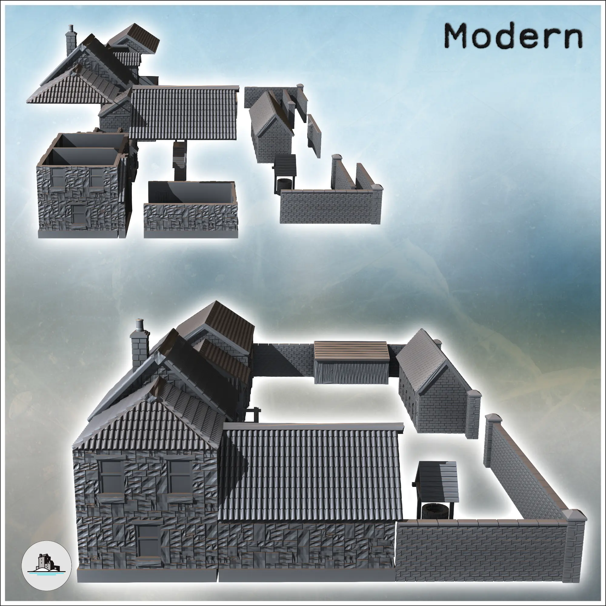 Other STL Download - Set of rural farm with multiple buildings barn ...