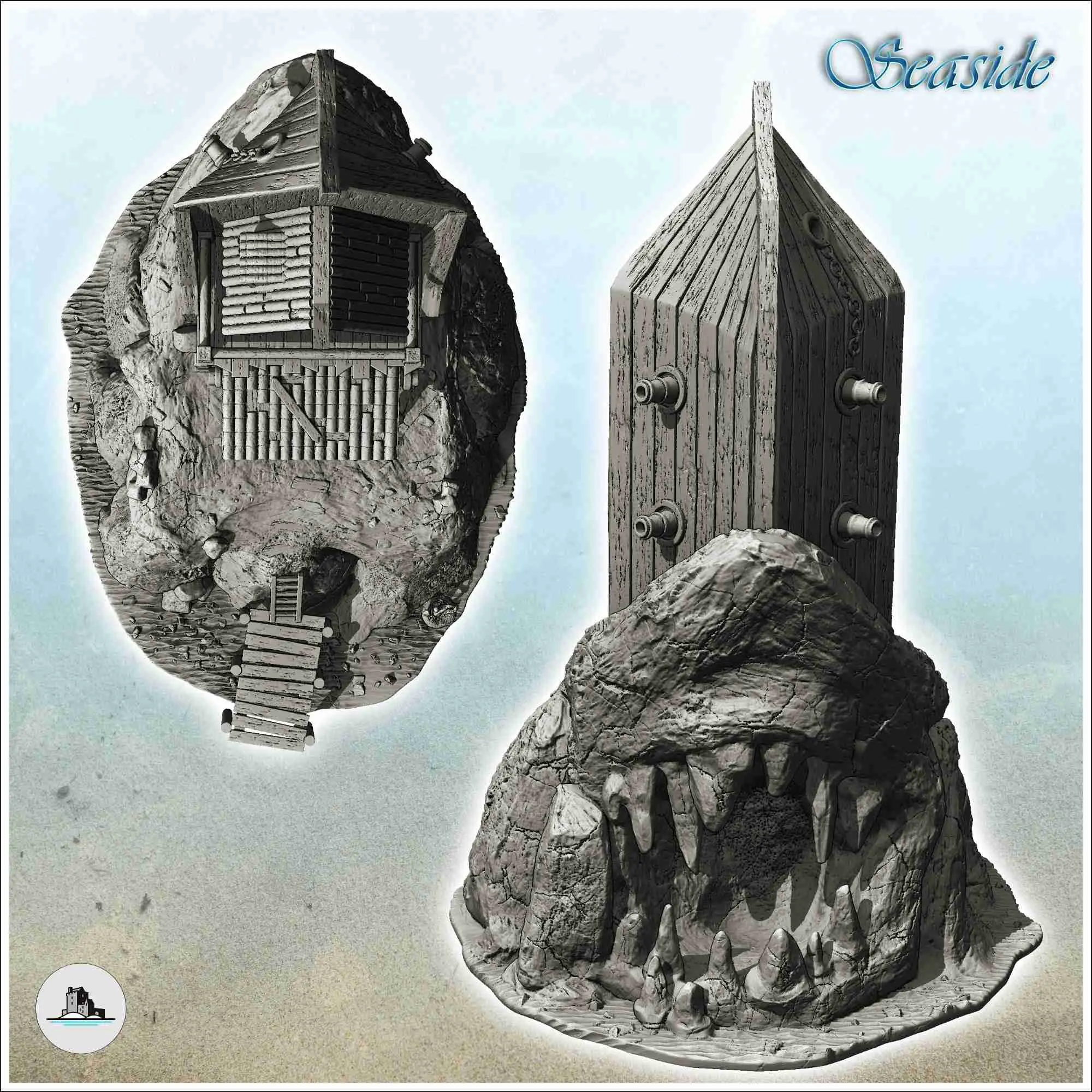 Props & Terrain STL Download - Pirate building on rock in boat shape ...