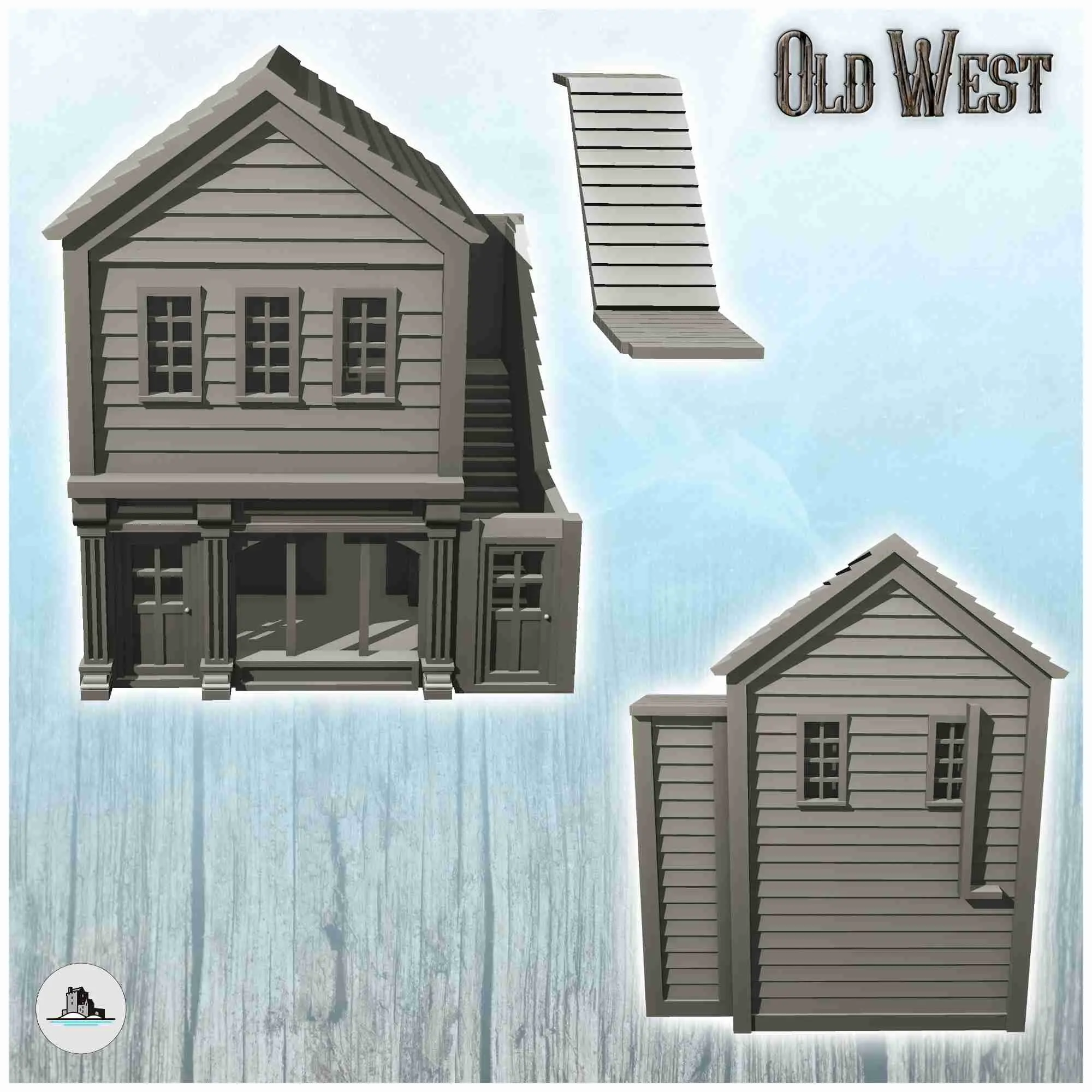 Western building with side stairs (24) - miniatures ACW scen | 3D ...