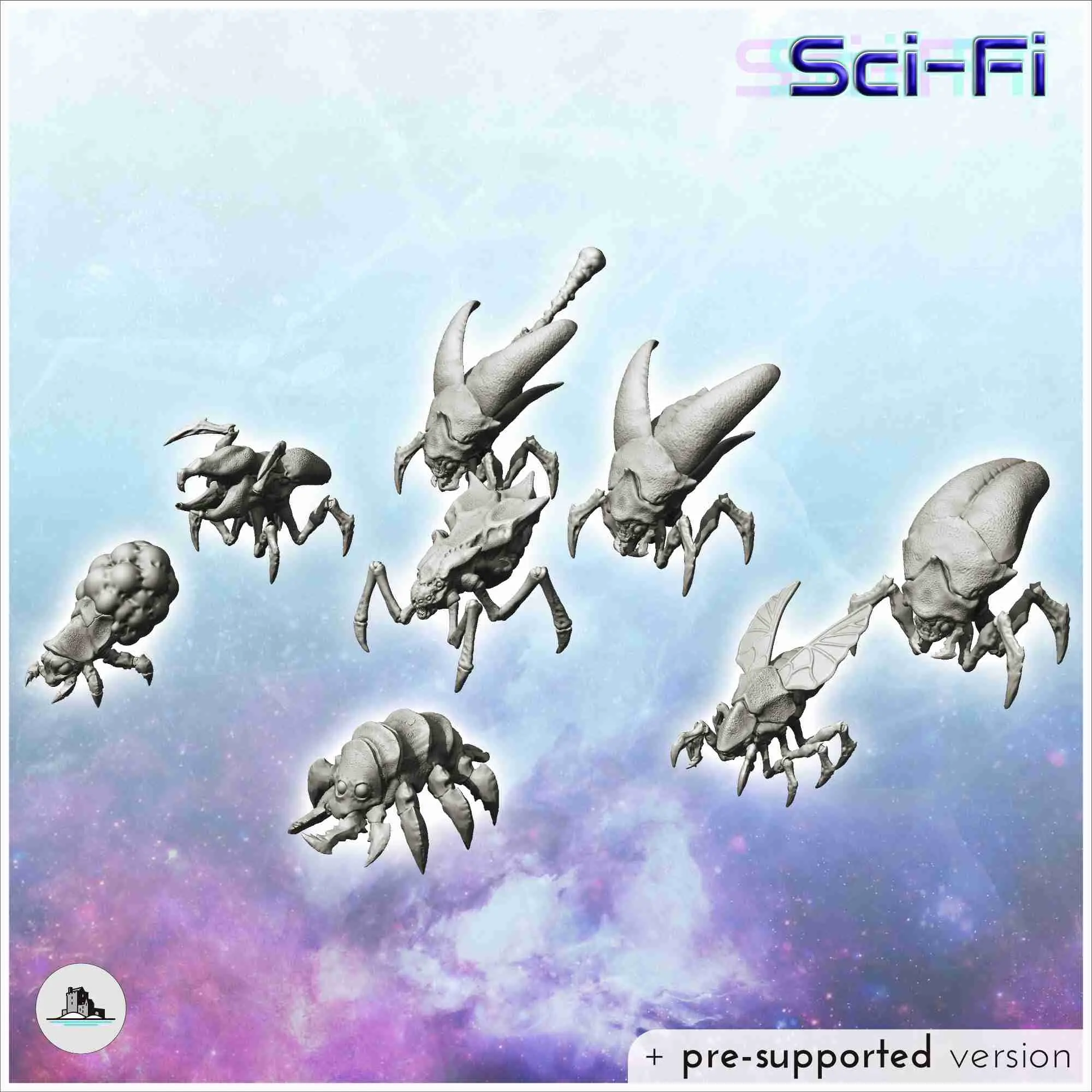 Set of seven alien creatures on legs (33) - miniatures figur | 3D ...