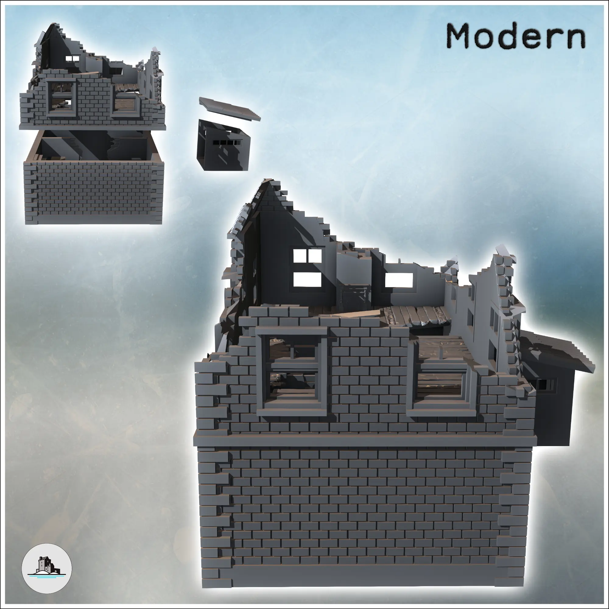 Props & Terrain STL Download - Brick building with two annexes and ...