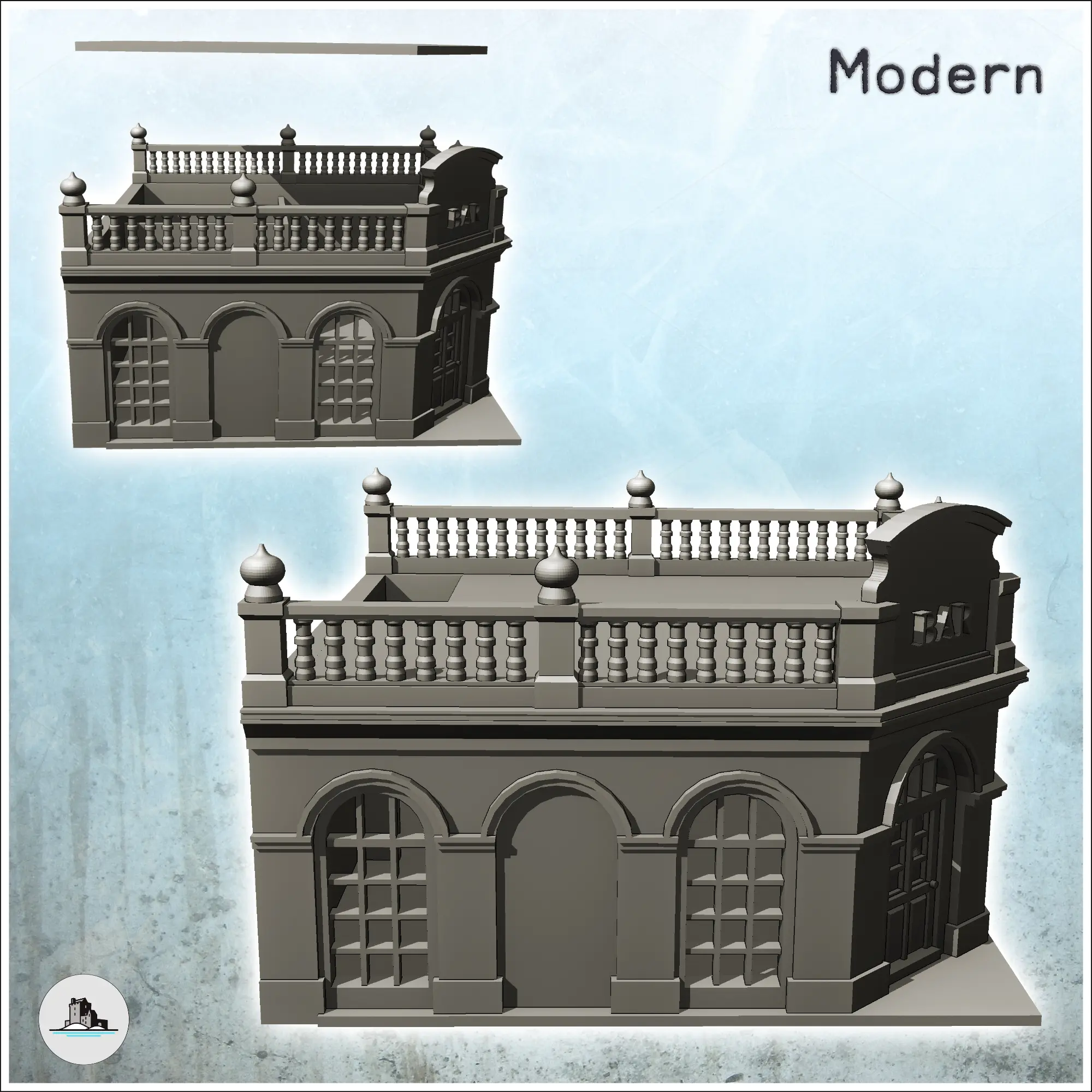 Props & Terrain STL Download - European bar with balustraded roof and ...