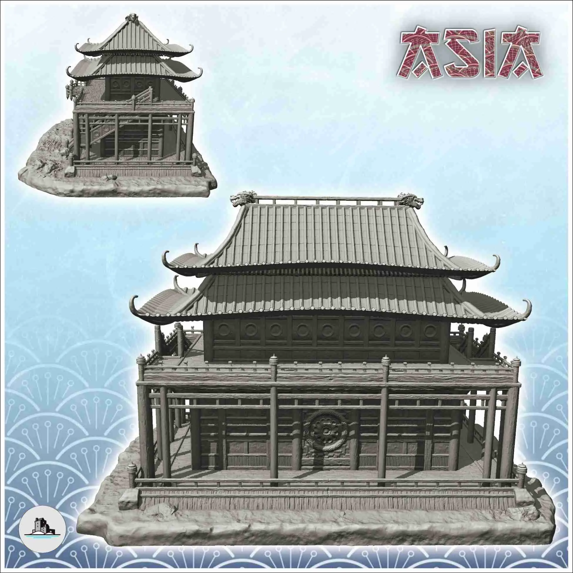 Props & Terrain STL Download - Big asian building with double access ...