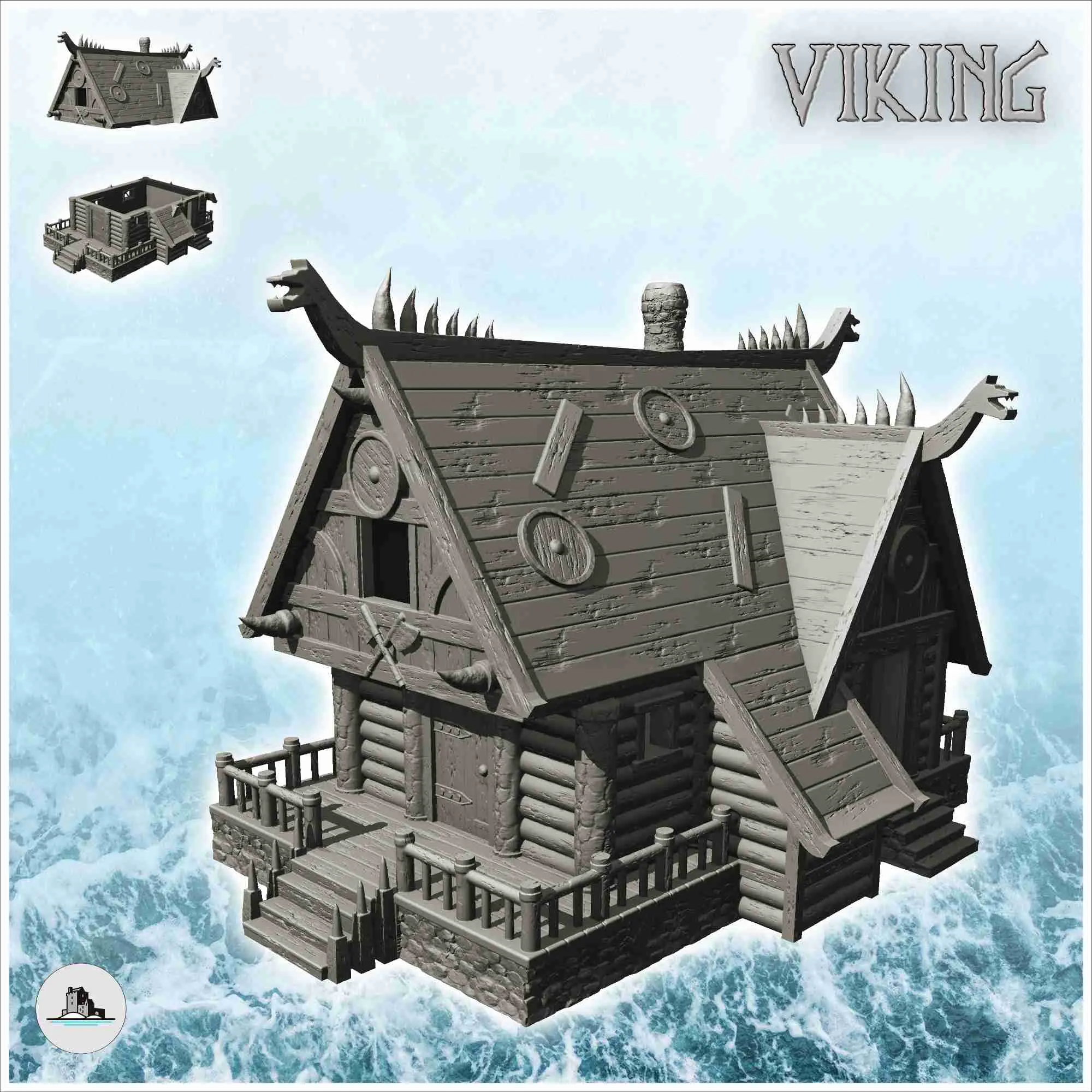 Other STL Download - Viking log building with access stairs and ...