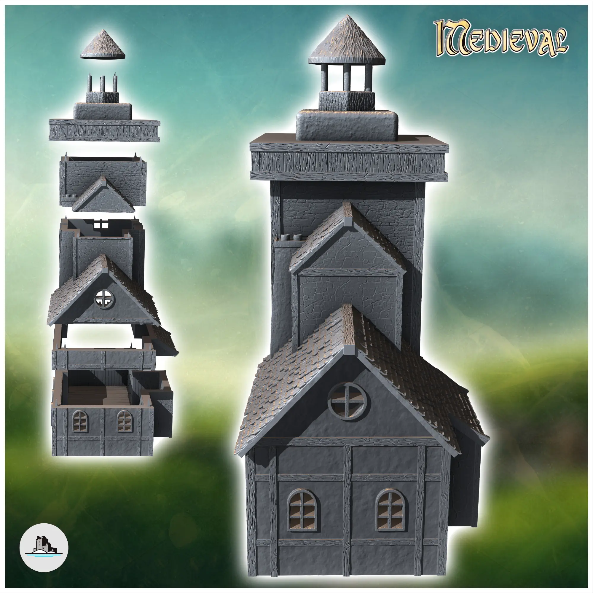 Characters & Creatures STL Download - Medieval lighthouse with square ...