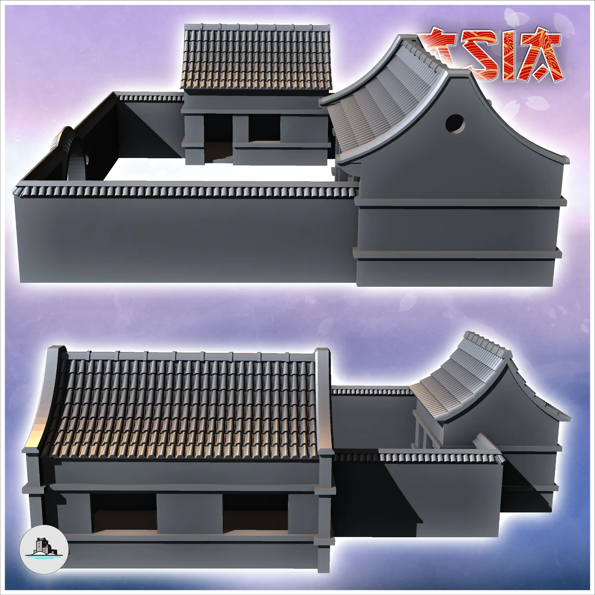 Props & Terrain STL Download - Large Asian residence with two buildings ...