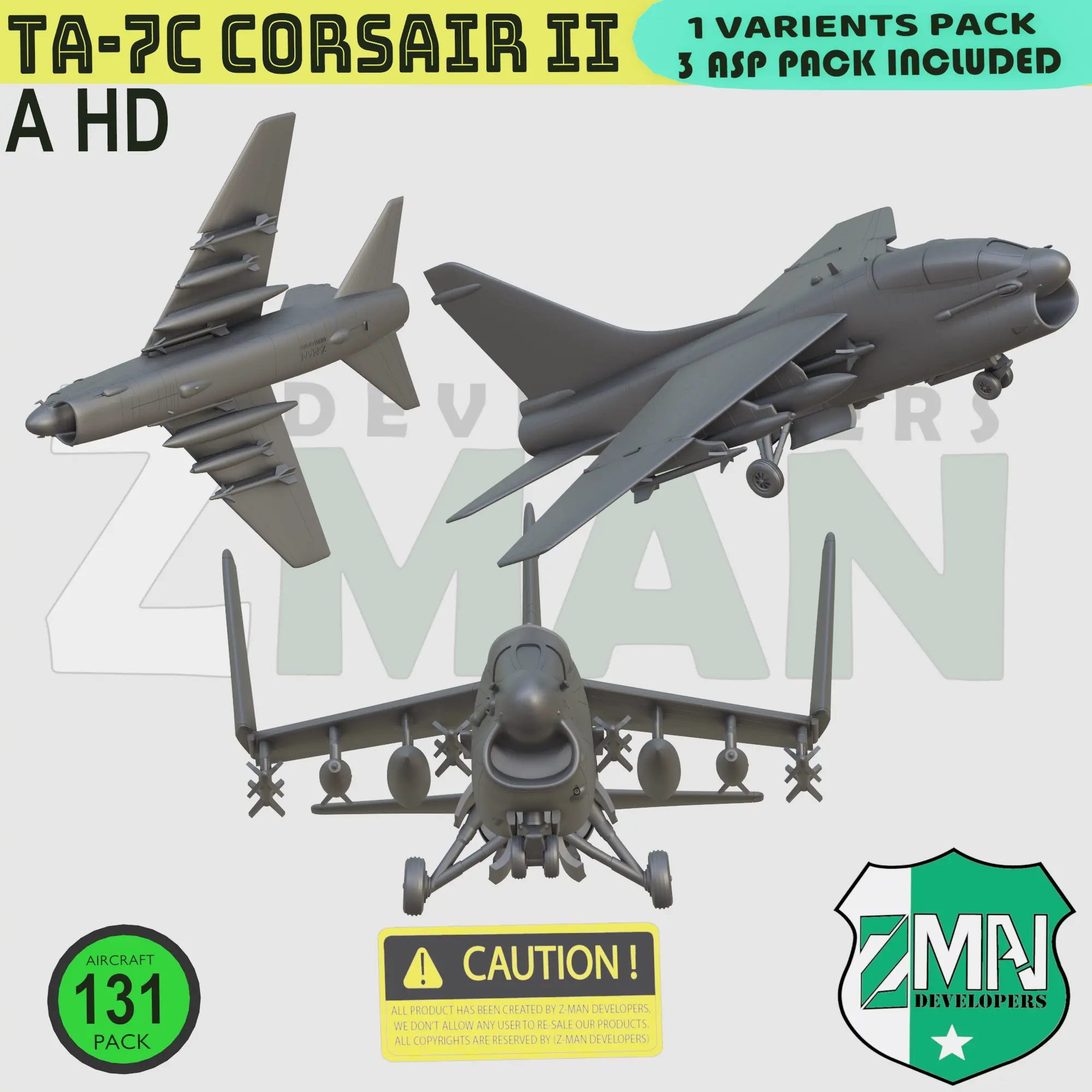 Drones & Aircraft STL Download - TA-7C CORSAIR V1 (3 ASP STYLES INSIDE)by Z-MAN DEVELOPERS