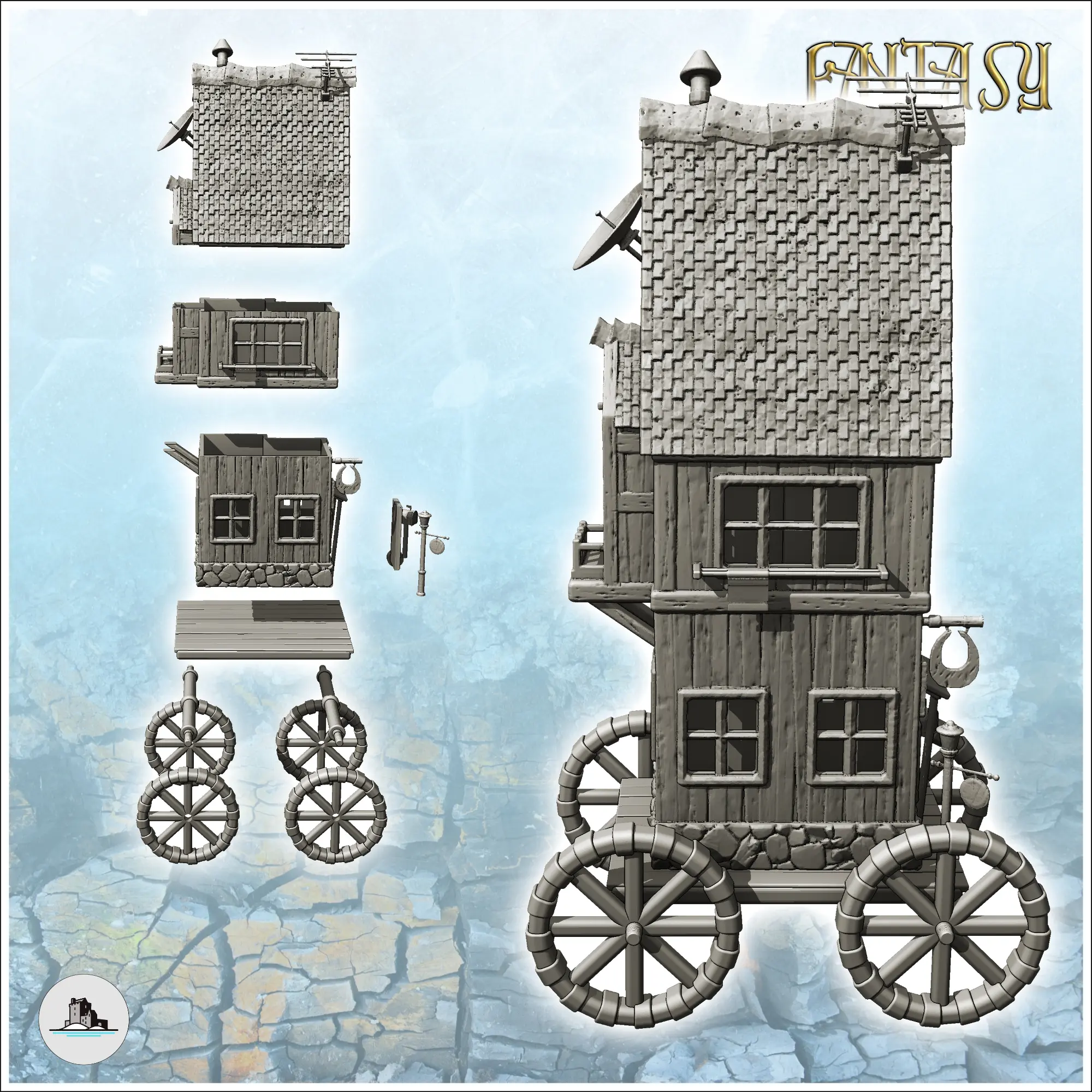 Other STL Download - Fantasy medieval shop on four wooden wheels with ...