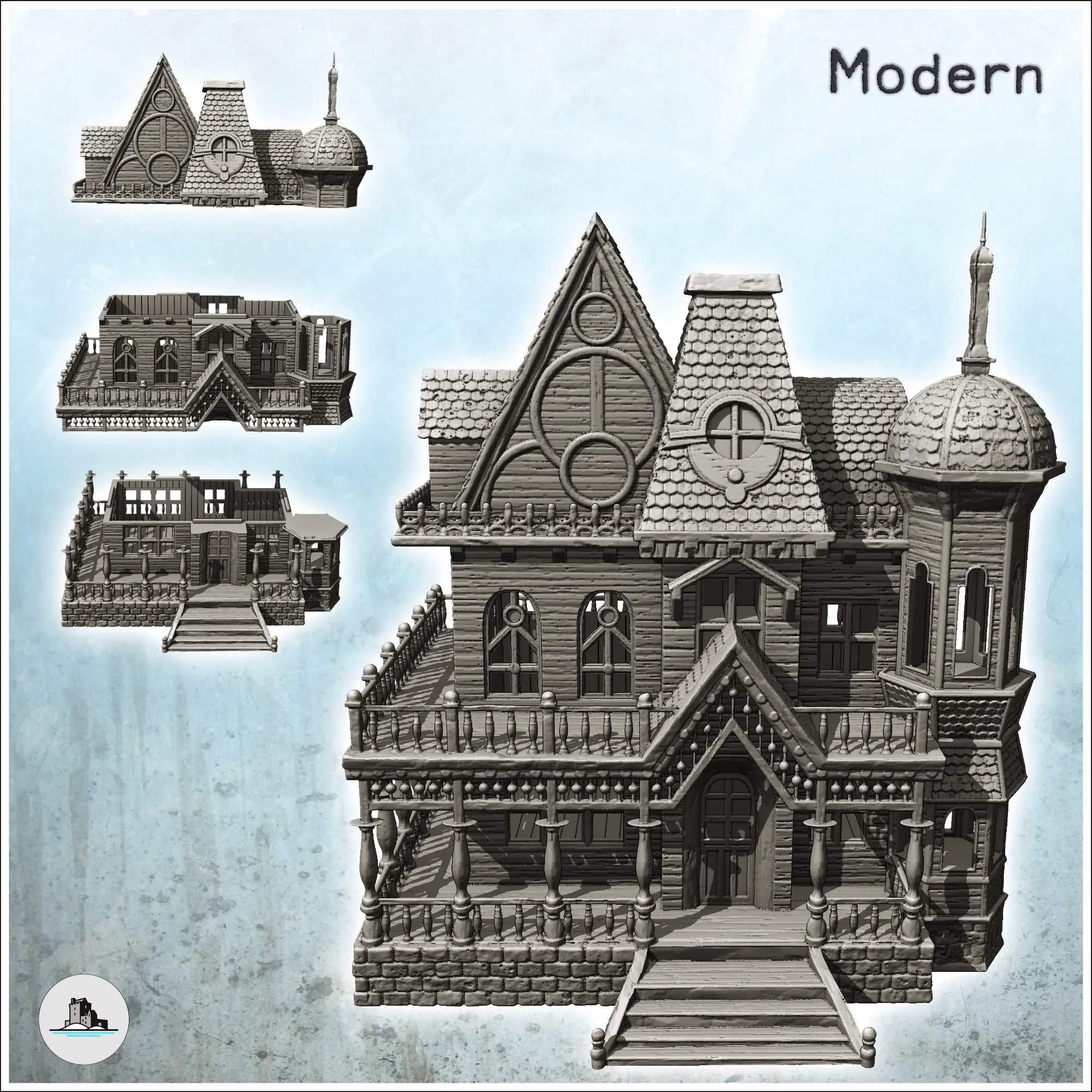Other STL Download - Modern spooky manor house with staircase and stone ...
