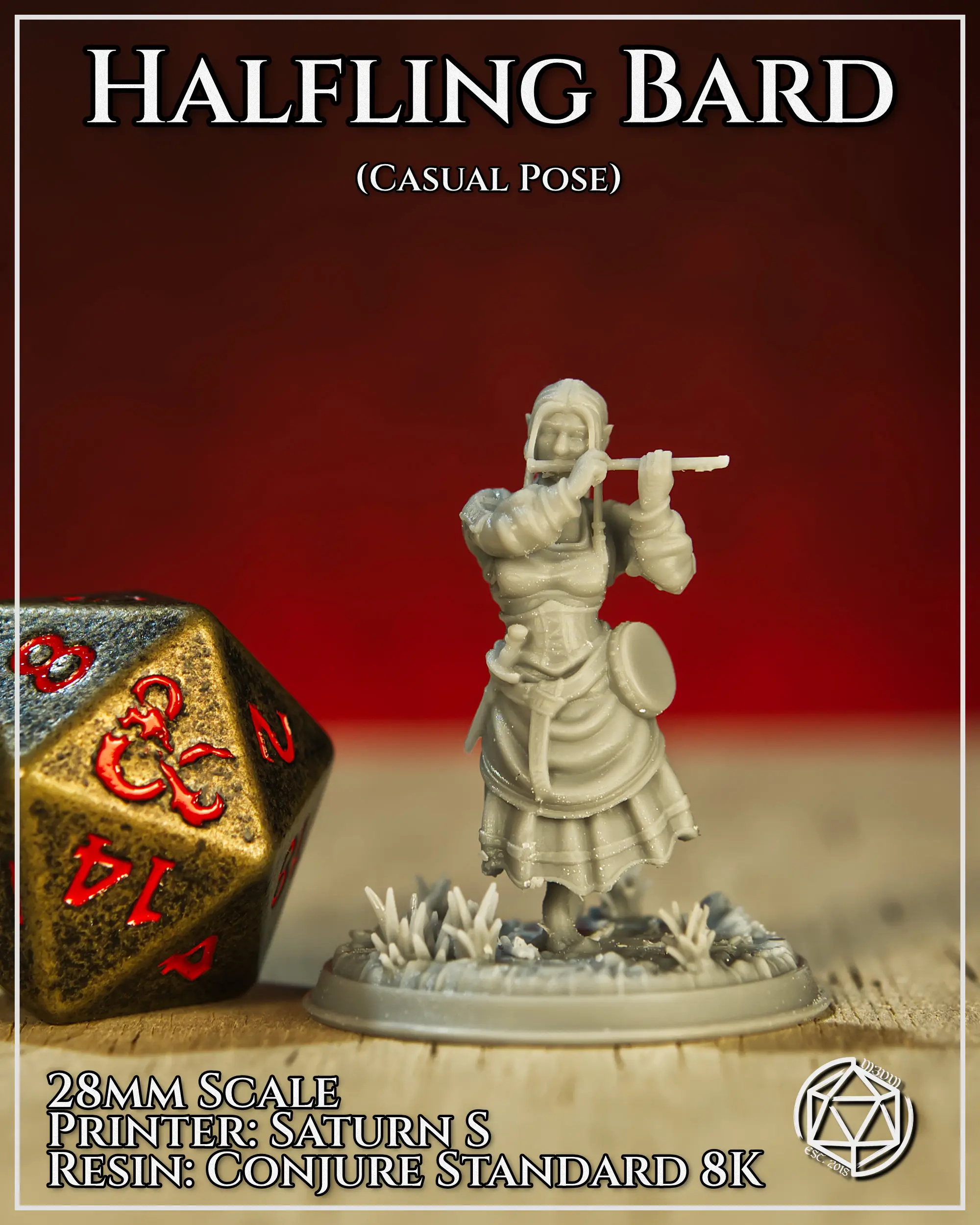 Characters & Creatures STL Download - Halfling Bard (Casual)by M3DM