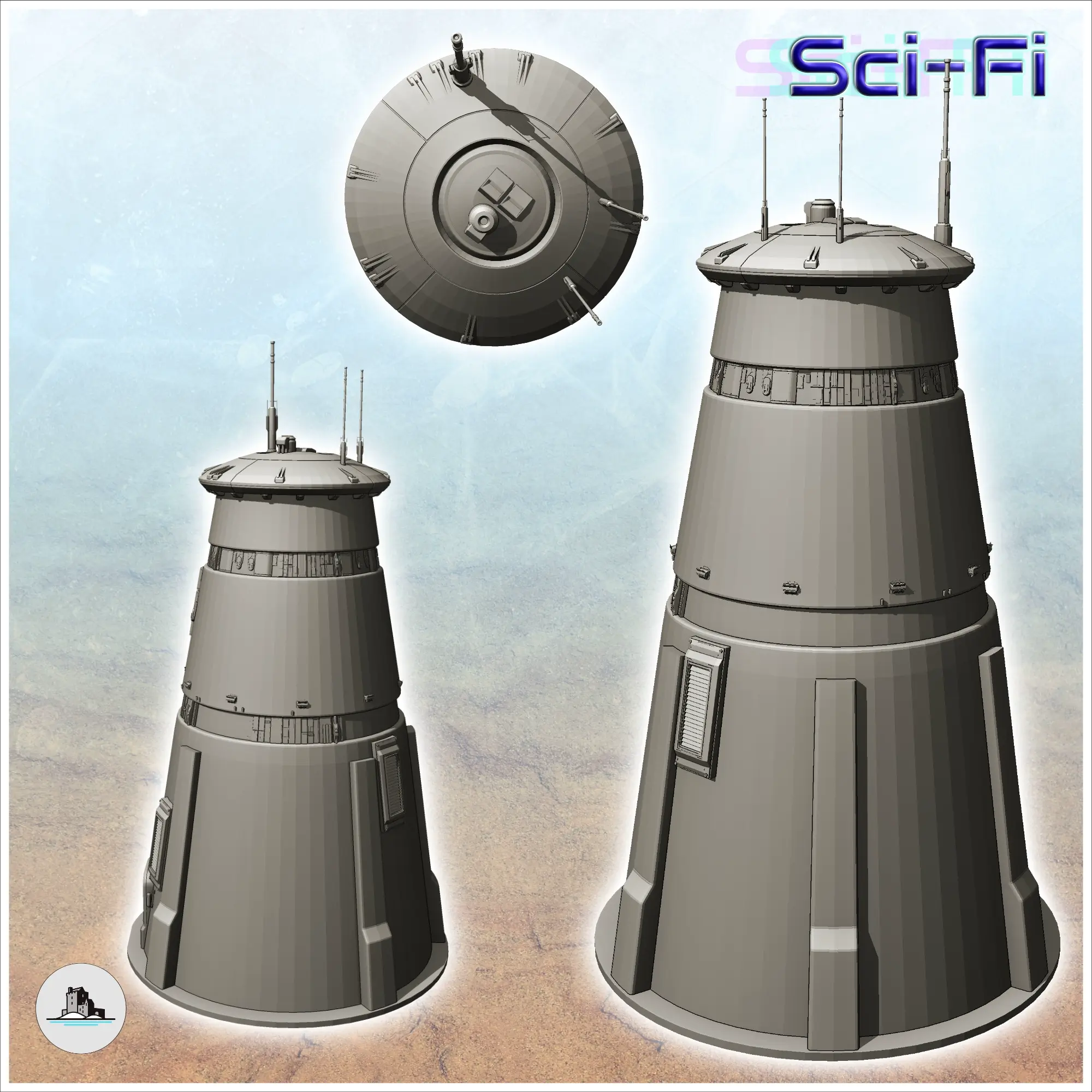 Props & Terrain STL Download - Futuristic round cone tower with roof ...