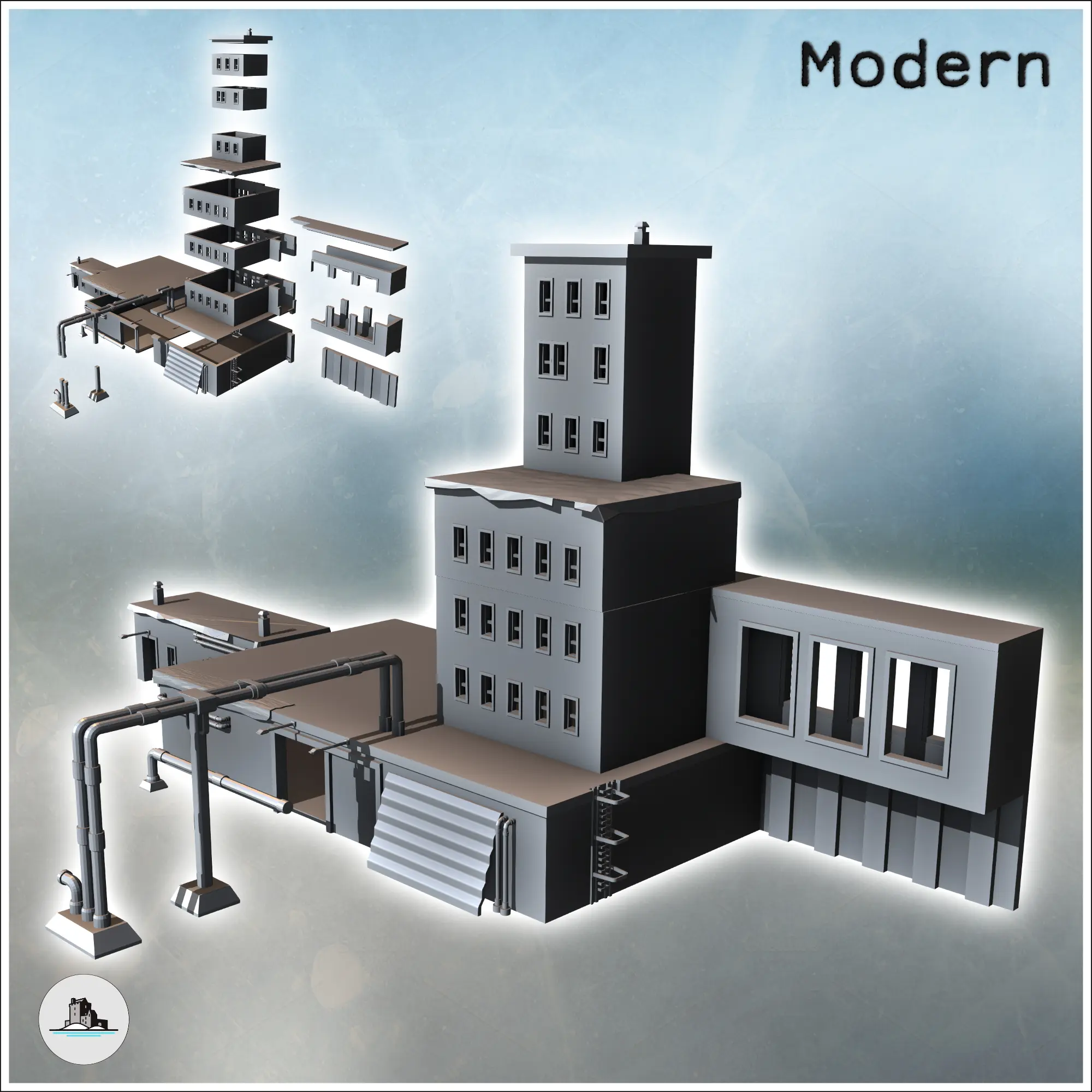 Other STL Download - Modern industrial building with piping, large ...