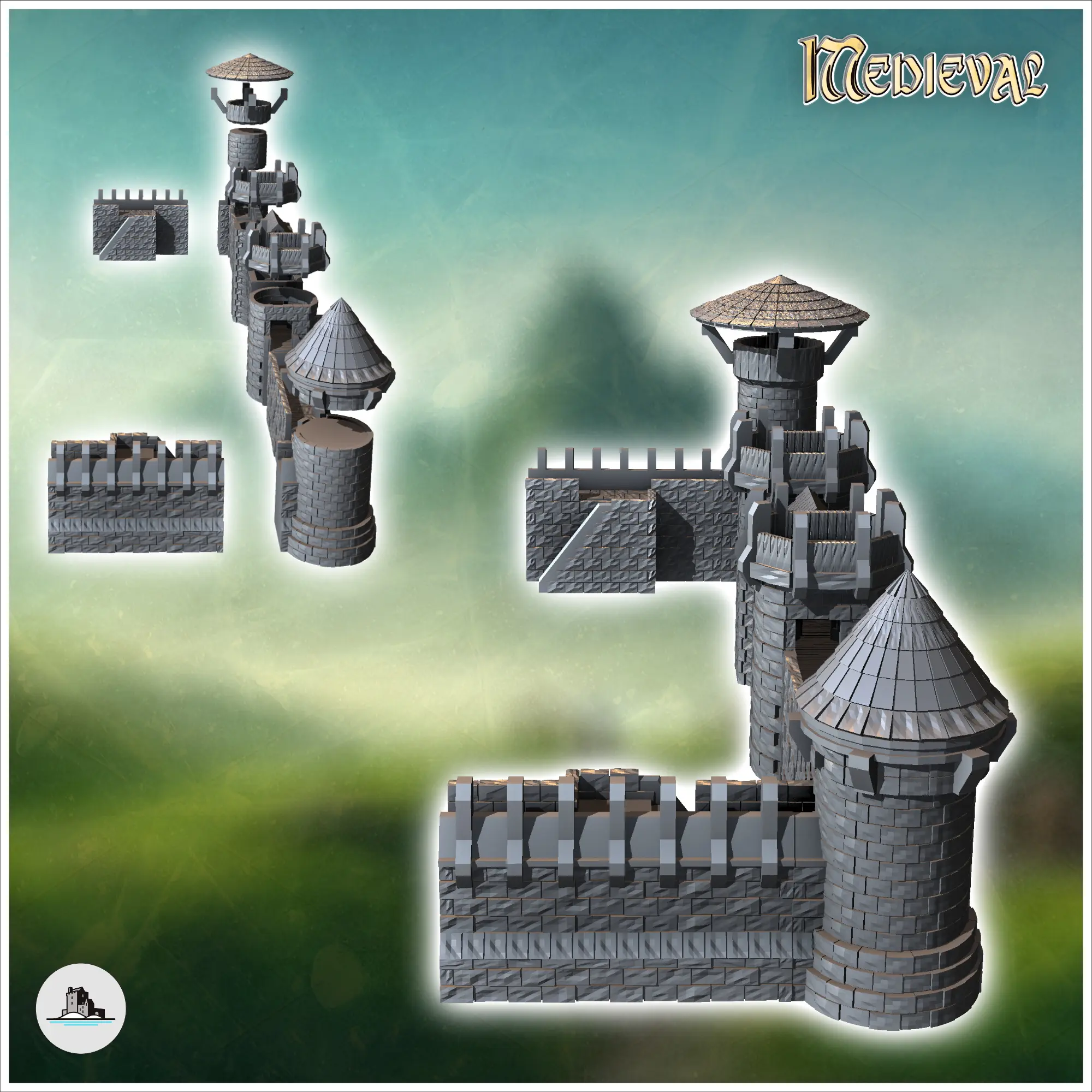 Other STL Download - Set of modular medieval stone walls with building ...