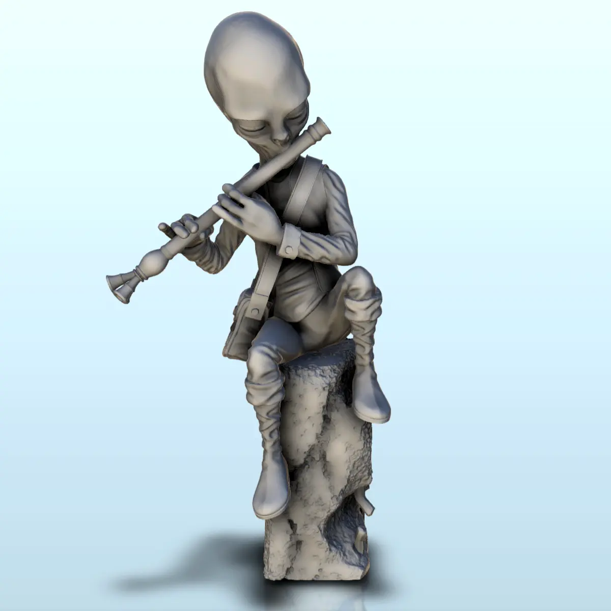 Characters & Creatures STL Download - Alien flute player on stone (18 ...