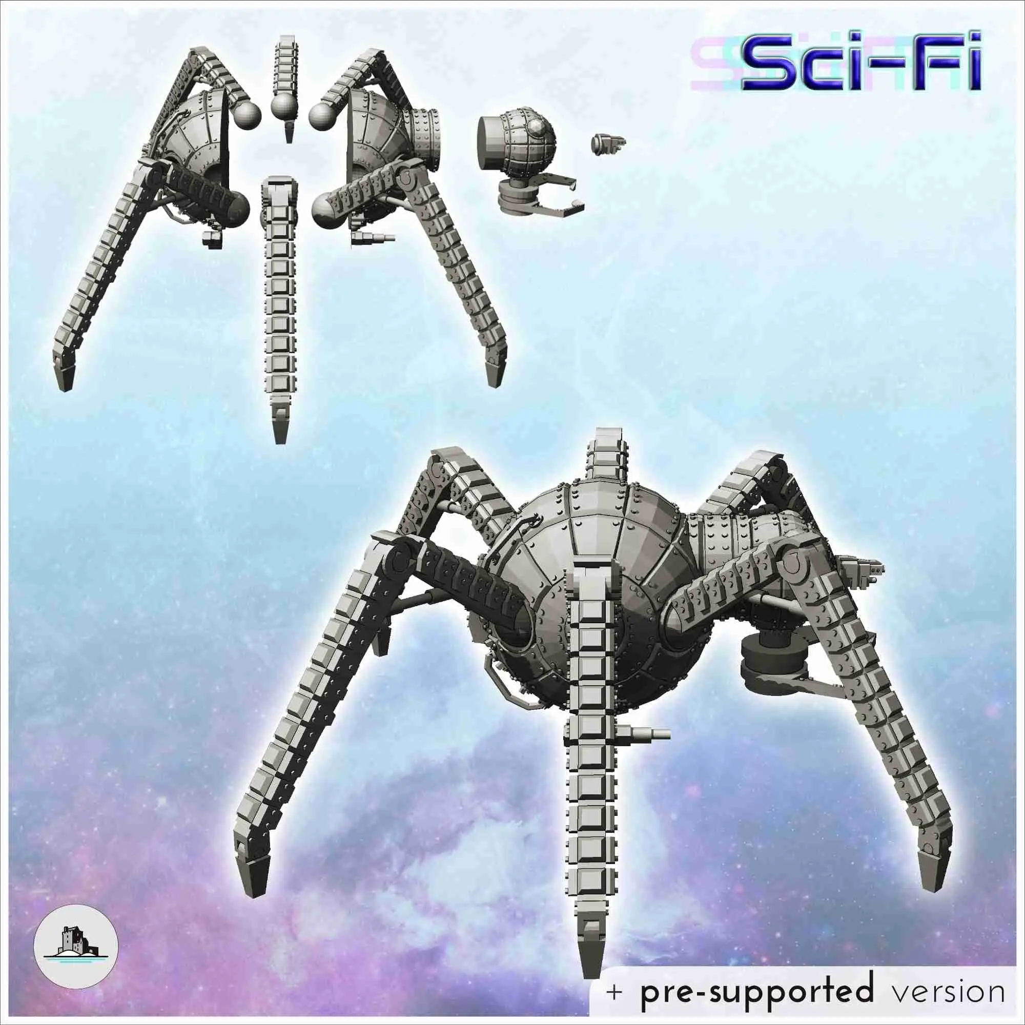 Futuristic six-legged airborne robot with cannon (28) - mini | 3D ...