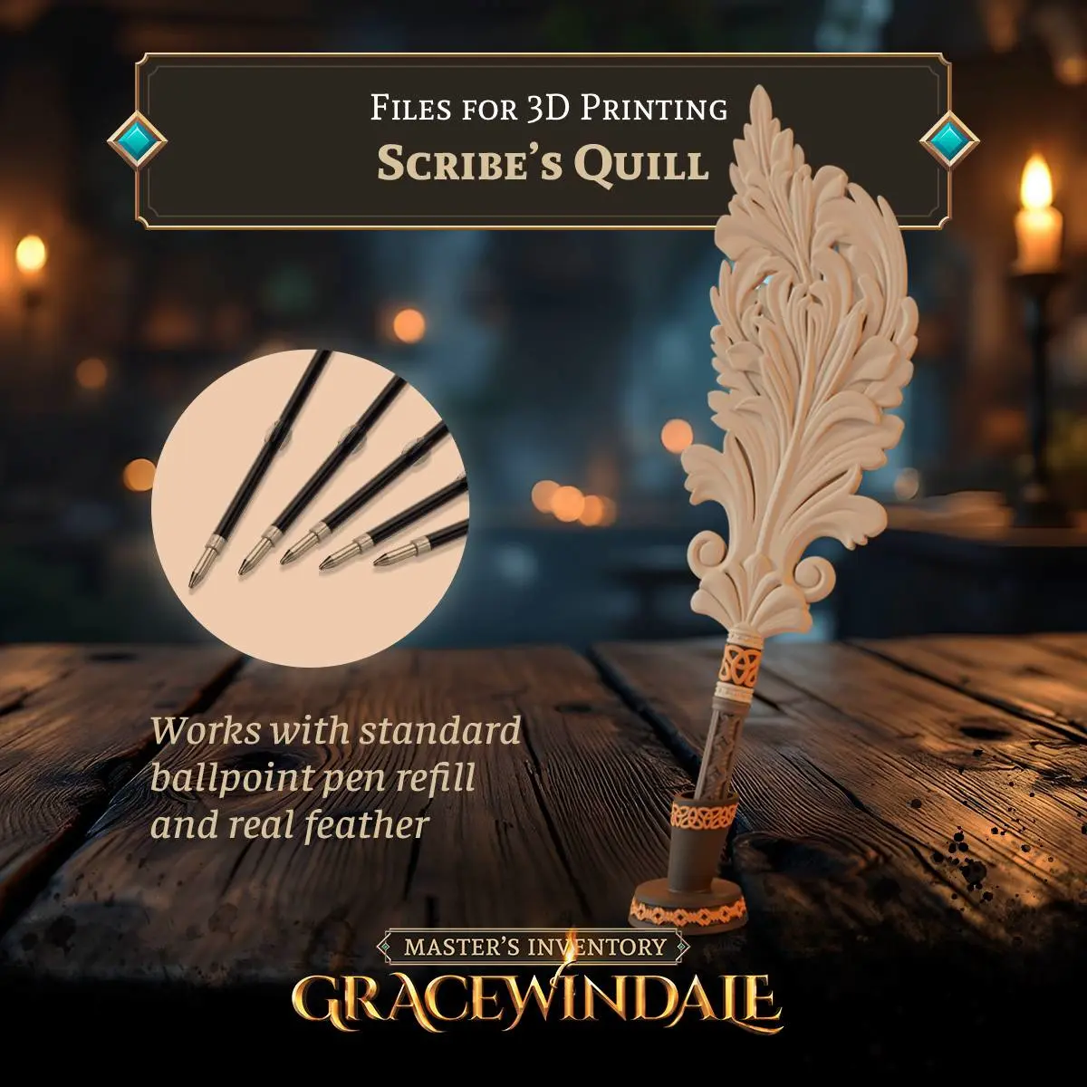 Miniature Games & Accessories STL Descarga - Scribe's Quill - Gracewindale