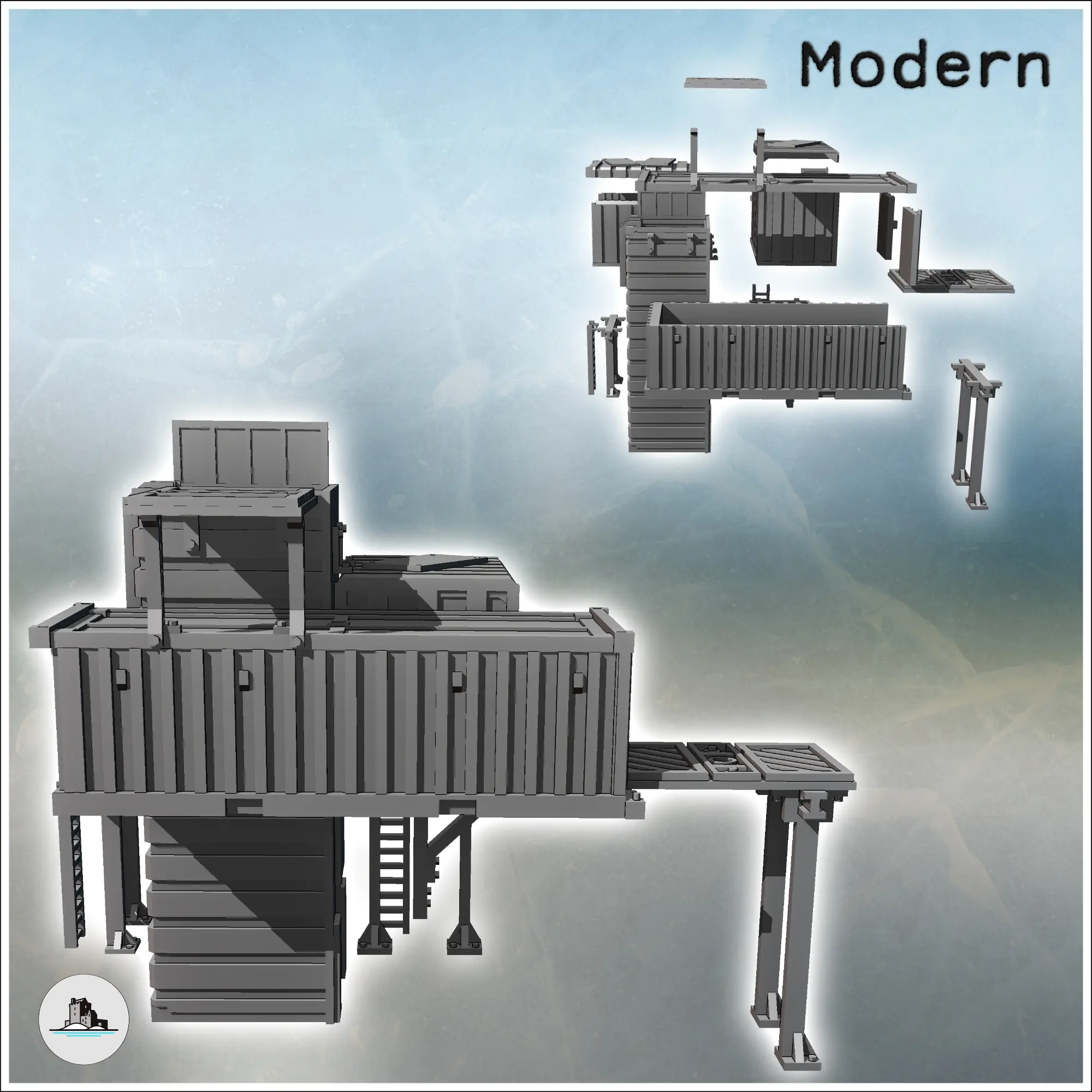 Set of containers for elevated outpost on metal stilts with | 3D models ...