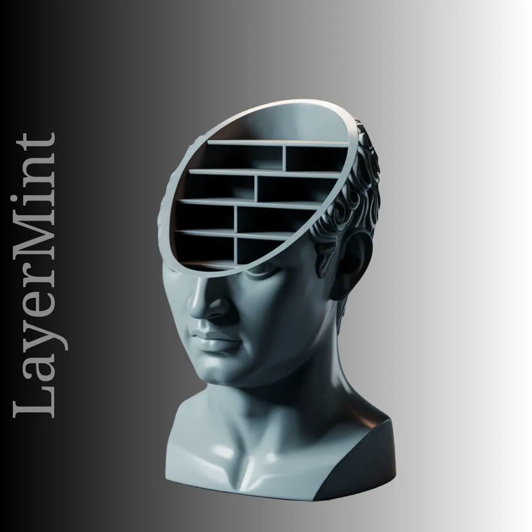 Sculptures & Artworks STL Download - Bust Desk Organizer with Geometric ...