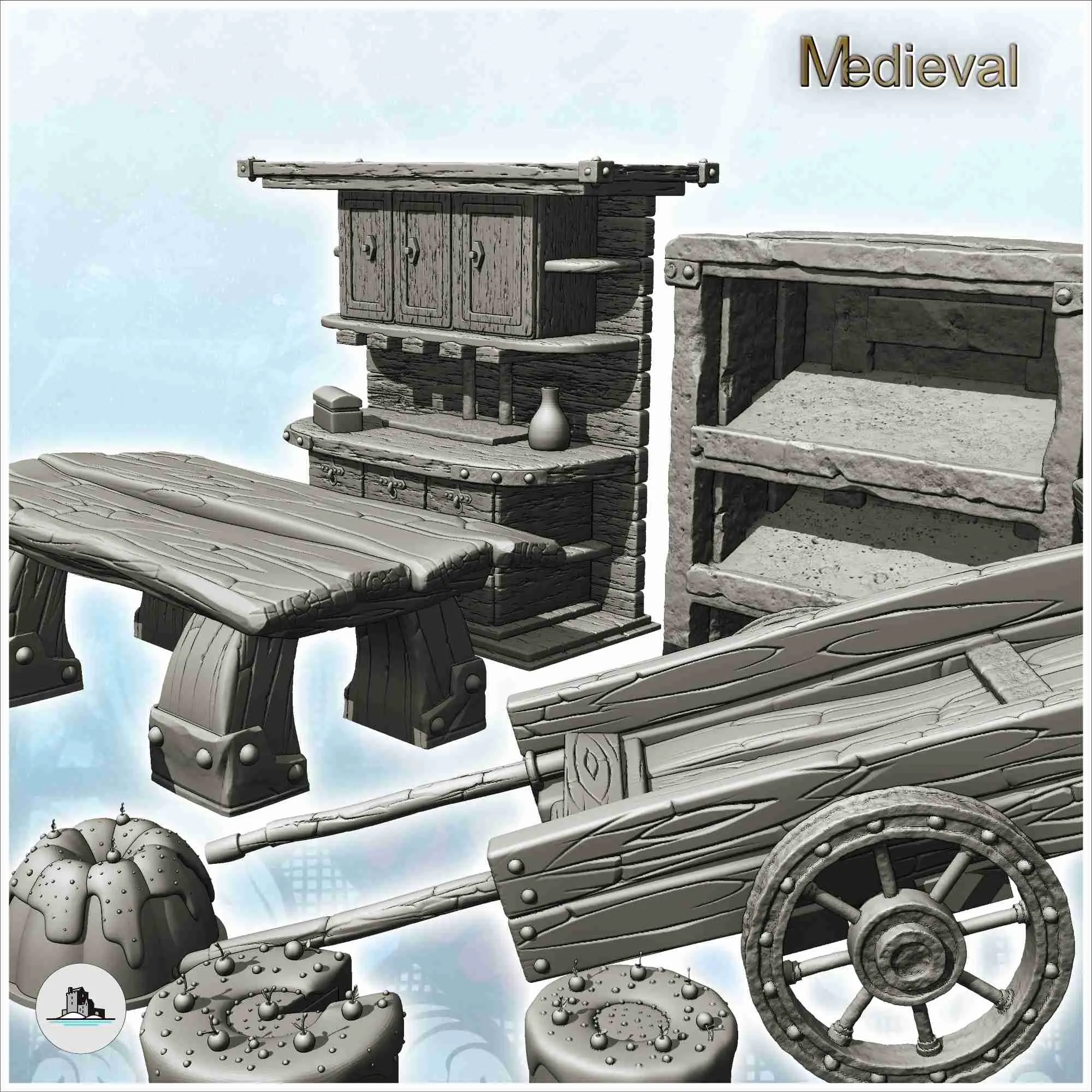 Other STL Download - Bakery interior set with fireplace and shelves (2 ...