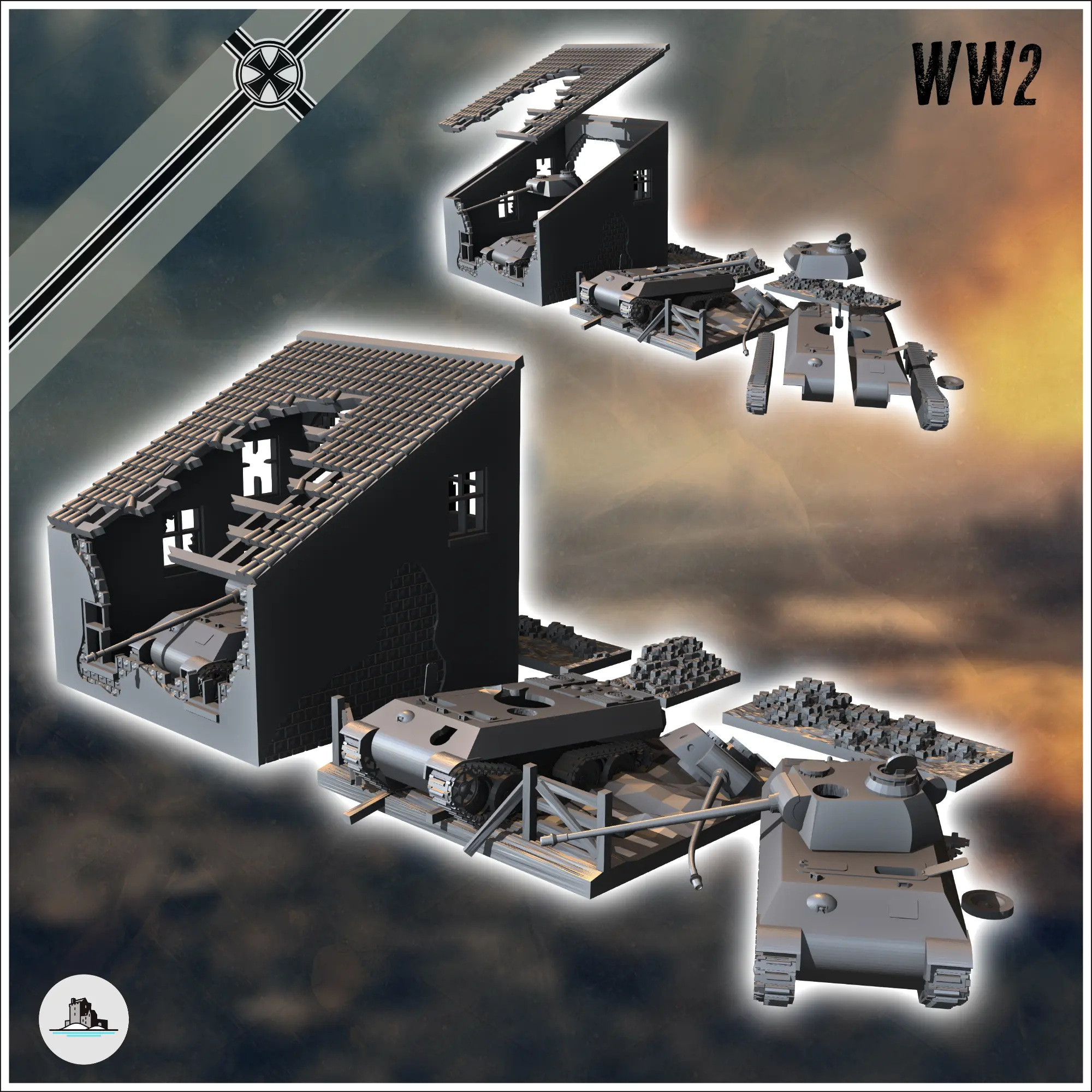 Miniature Games & Accessories STL Download - Set of three destroyed ...
