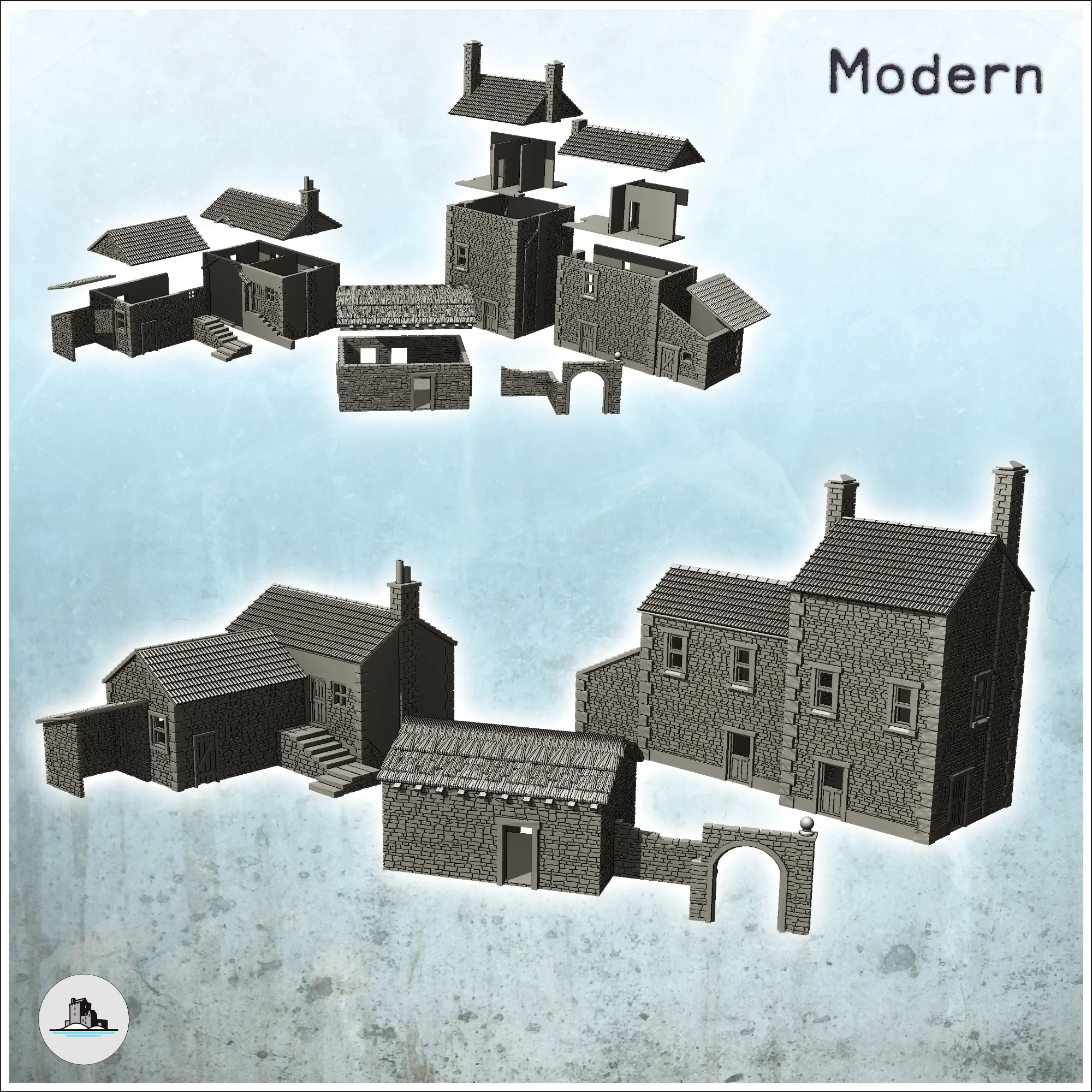Other STL Download - Set of three traditional European stone buildings ...
