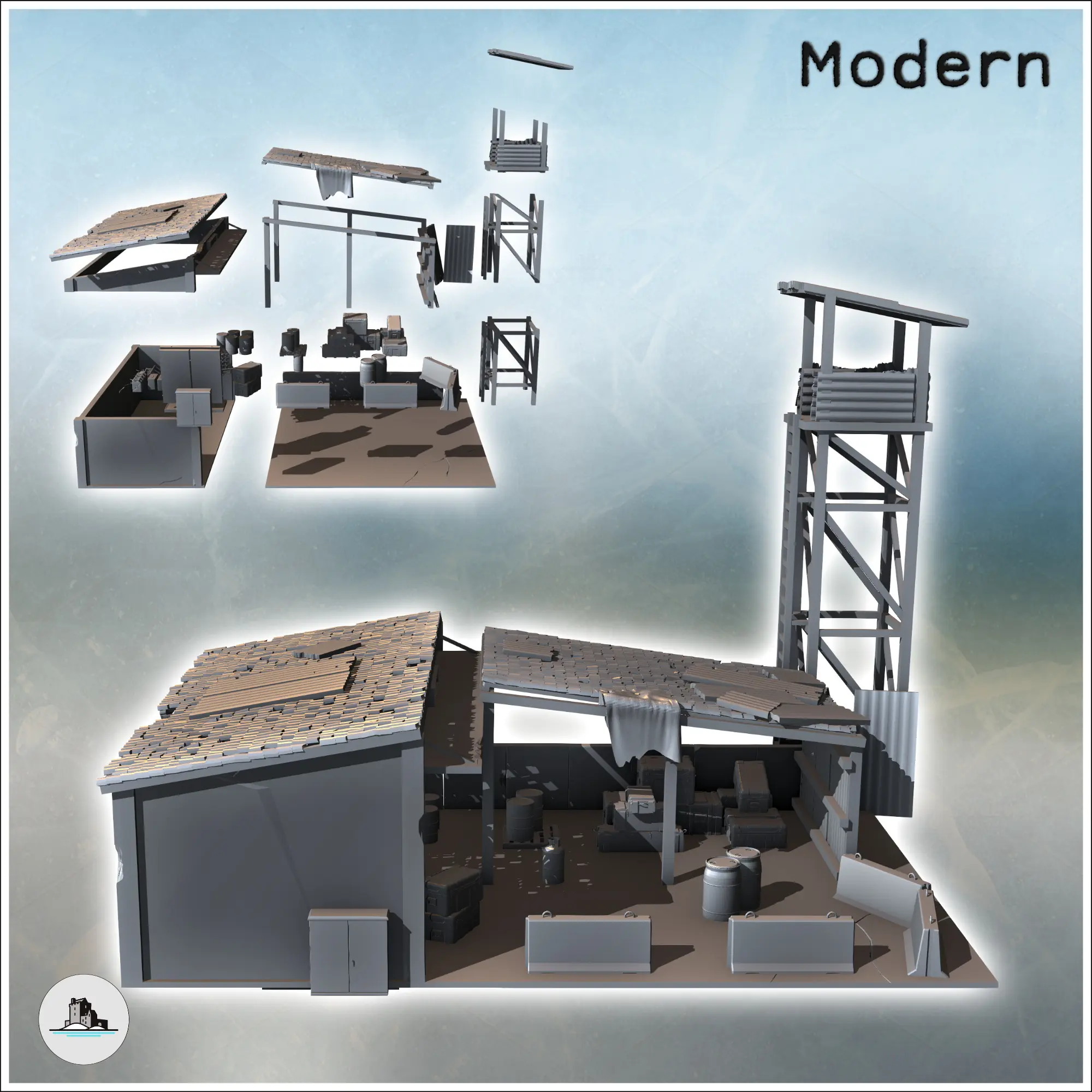 Outpost with storage sheds and surveillance tower (12) - min | 3D ...