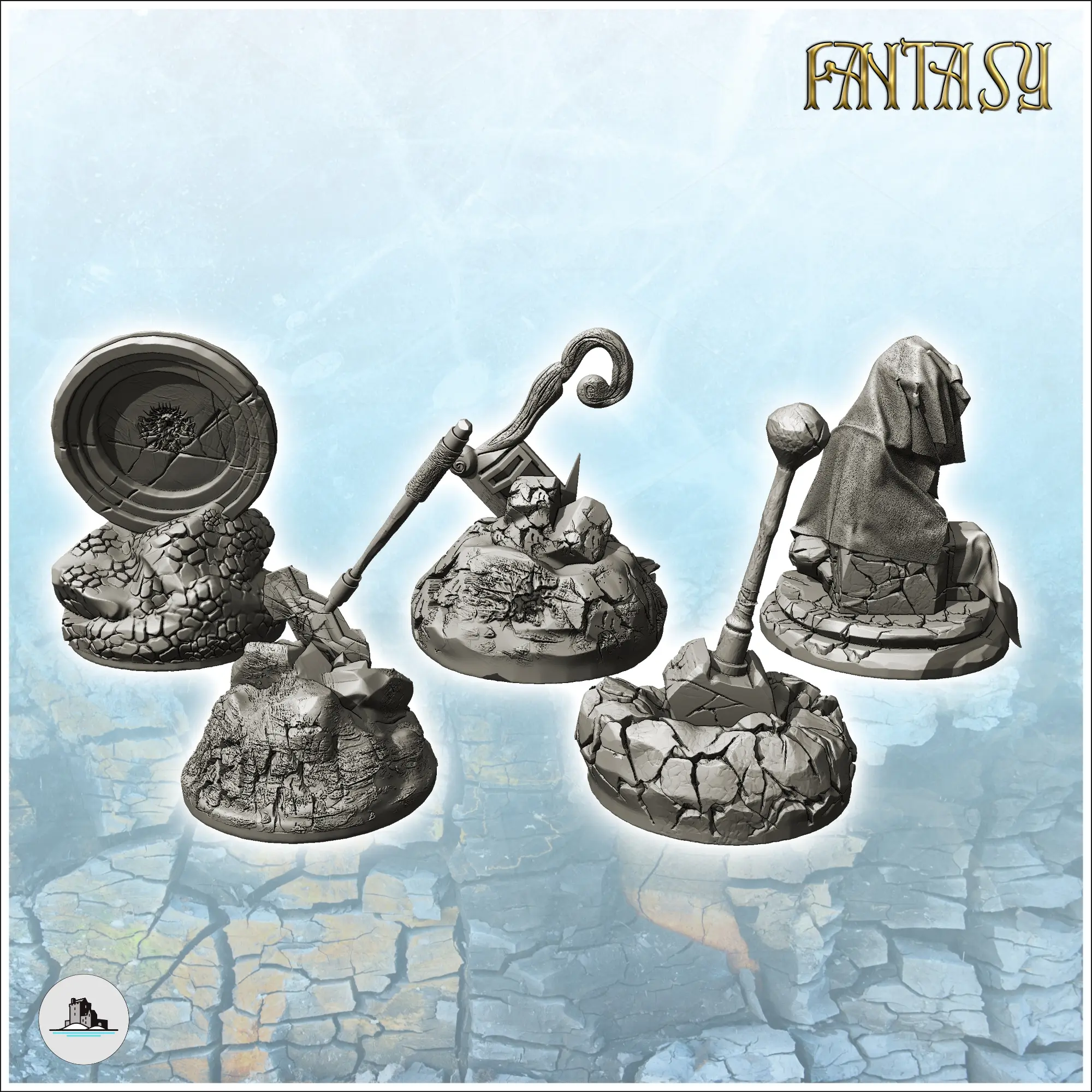 Other STL Download - Fantasy accessory set with hammer and shield (1 ...
