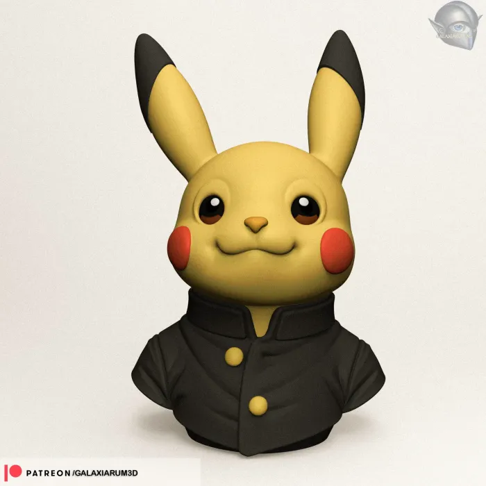 Characters & Creatures STL Download - Pikachu School Uniform Bust – STL ...