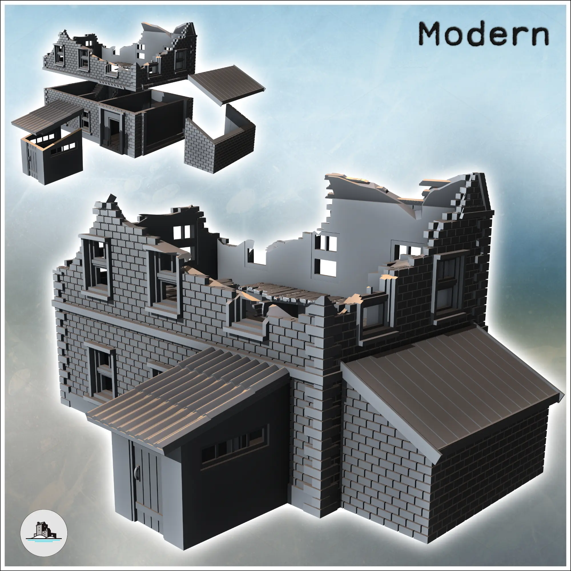 Props & Terrain STL Download - Brick building with two annexes and ...