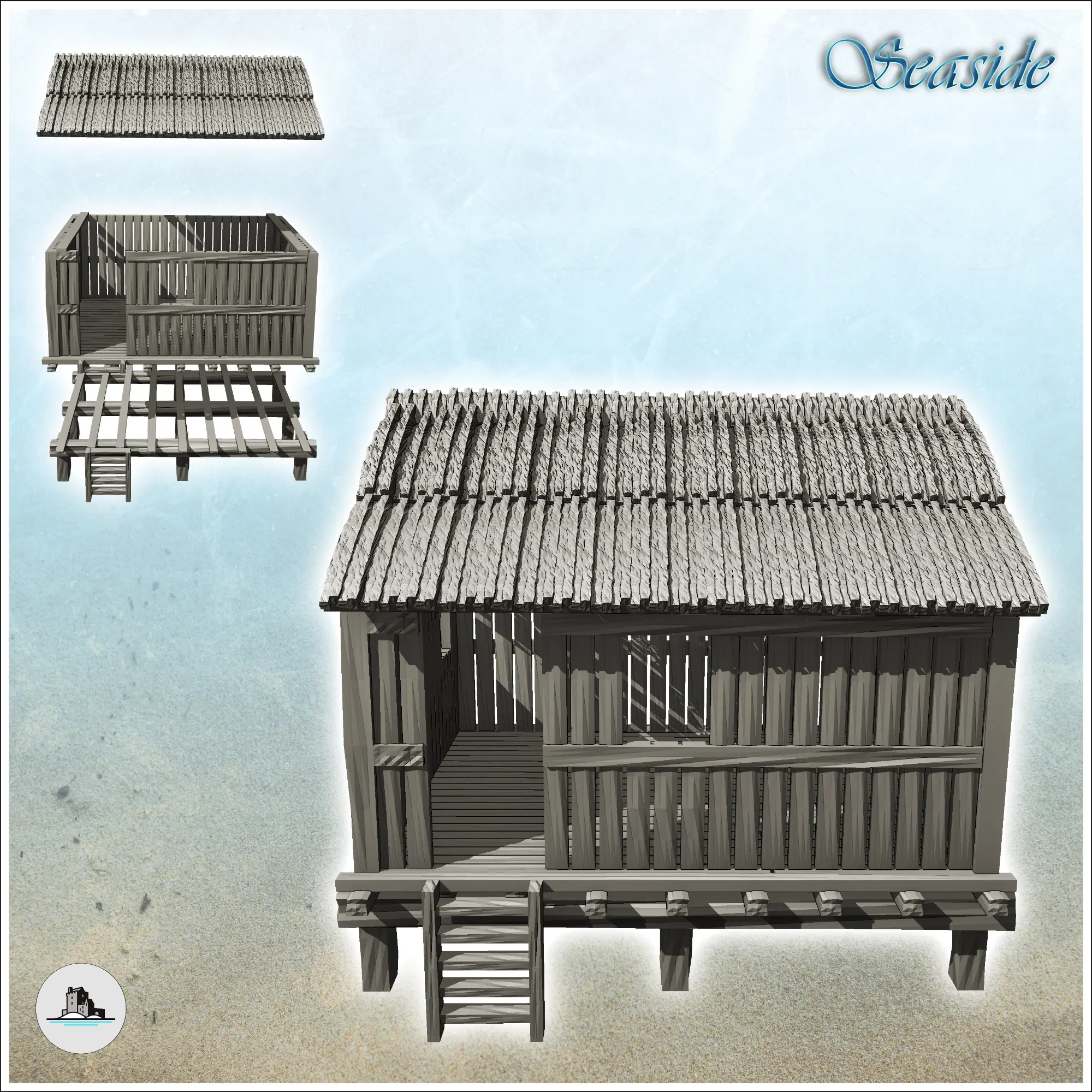 Tropical house on stilts with access ladder (11) - miniature | 3D ...