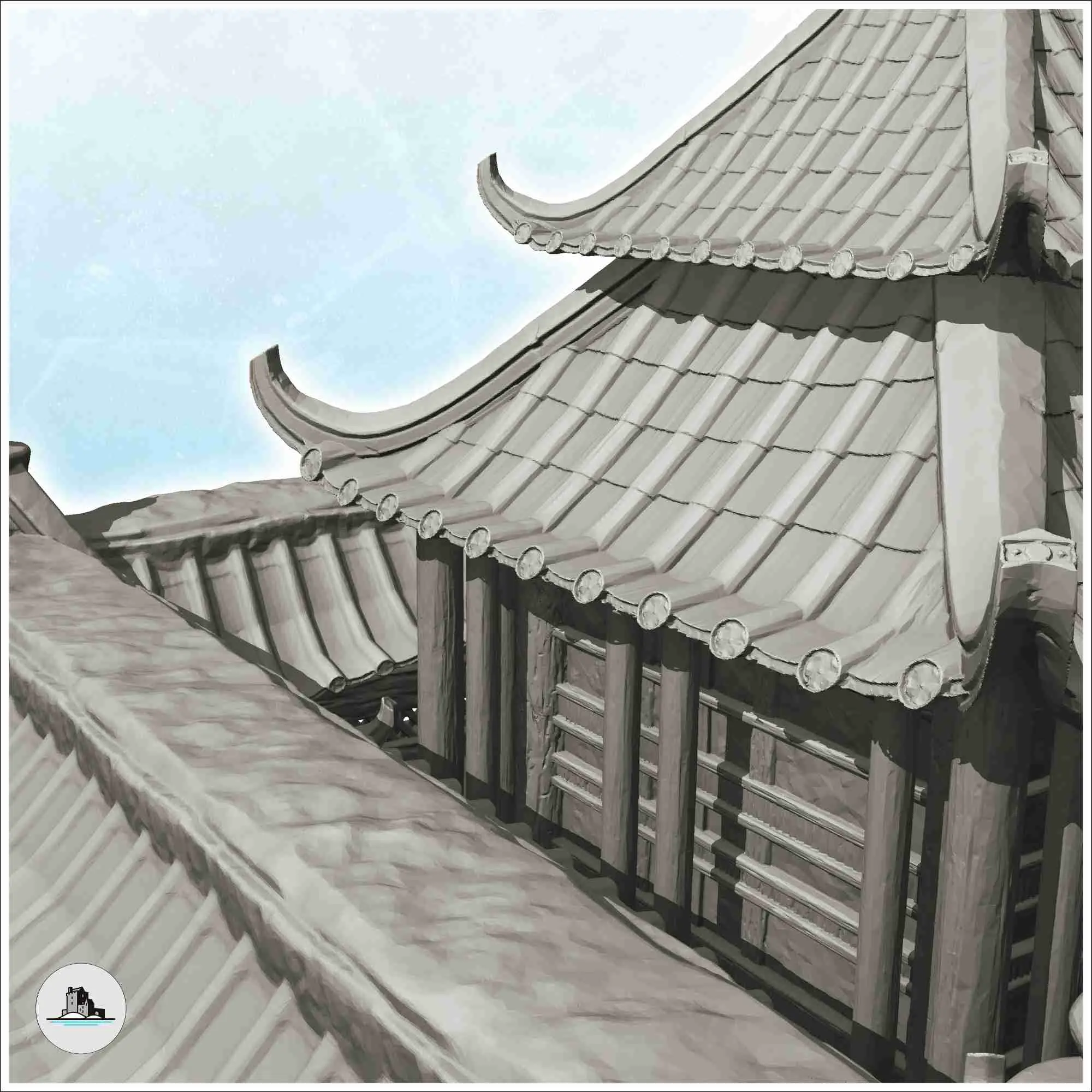 Other STL Download - Big Asian palace with main tower and triple floors ...