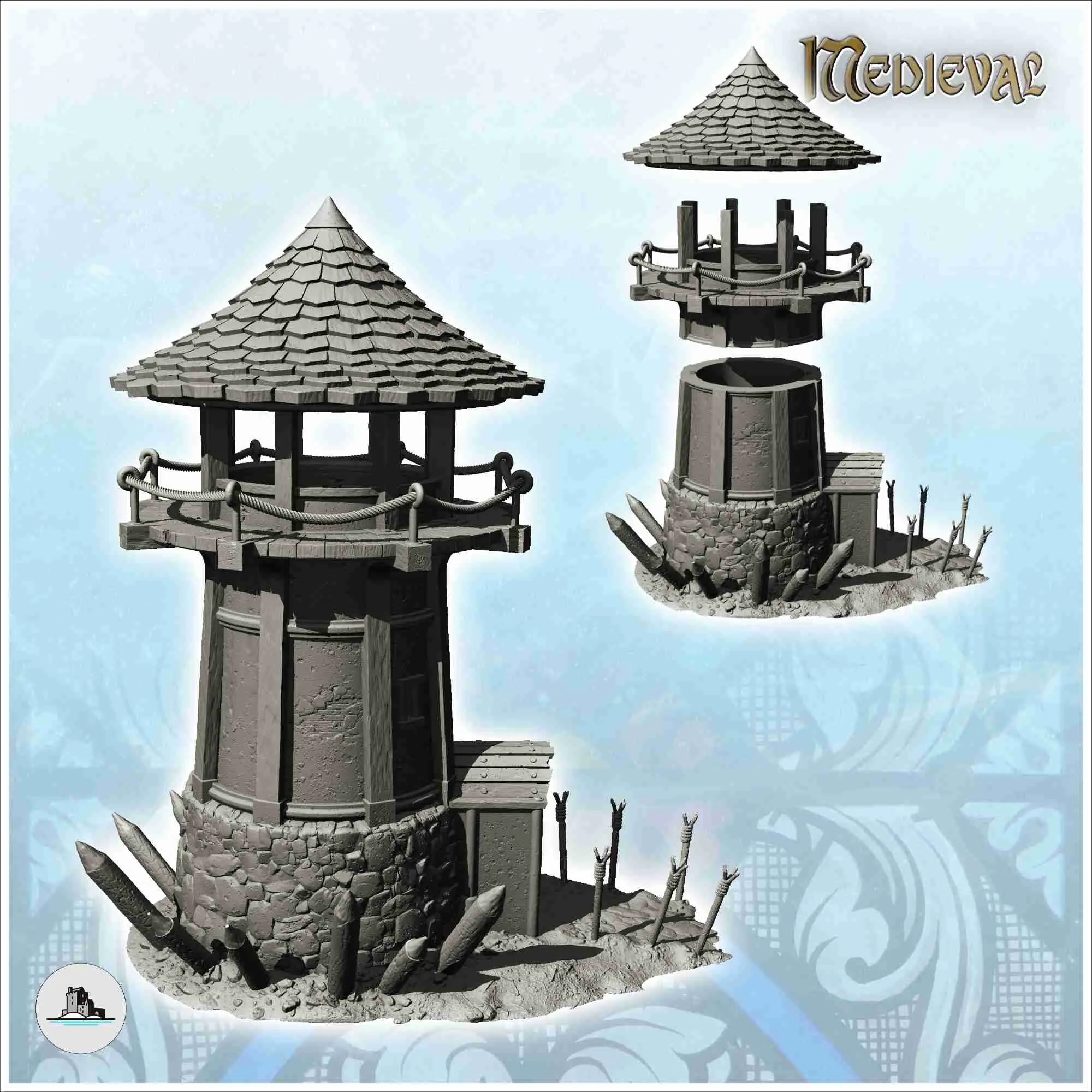 Watchtower with walkway and access door (5) - miniatures war | 3D ...