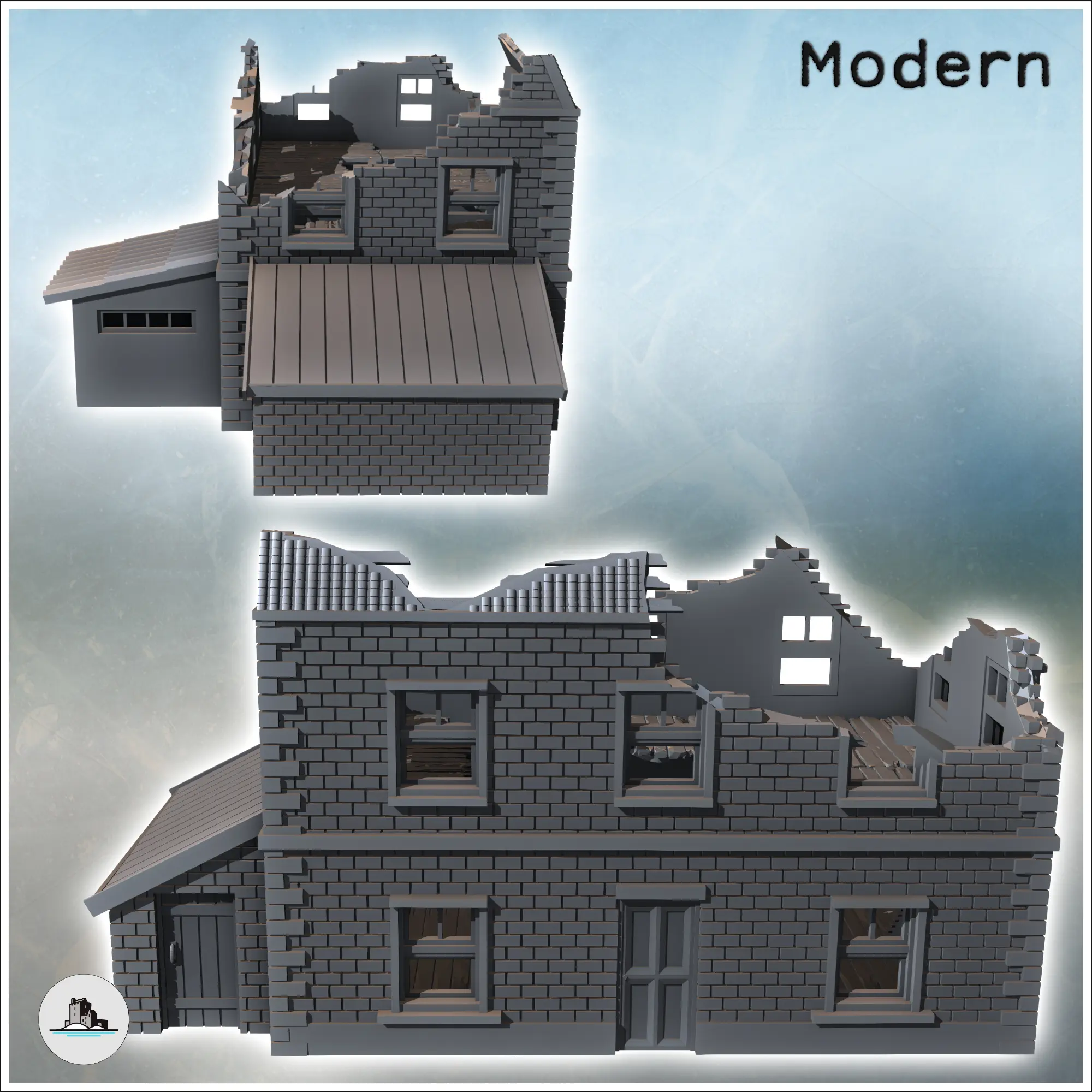 Props & Terrain STL Download - Brick building with two annexes and ...