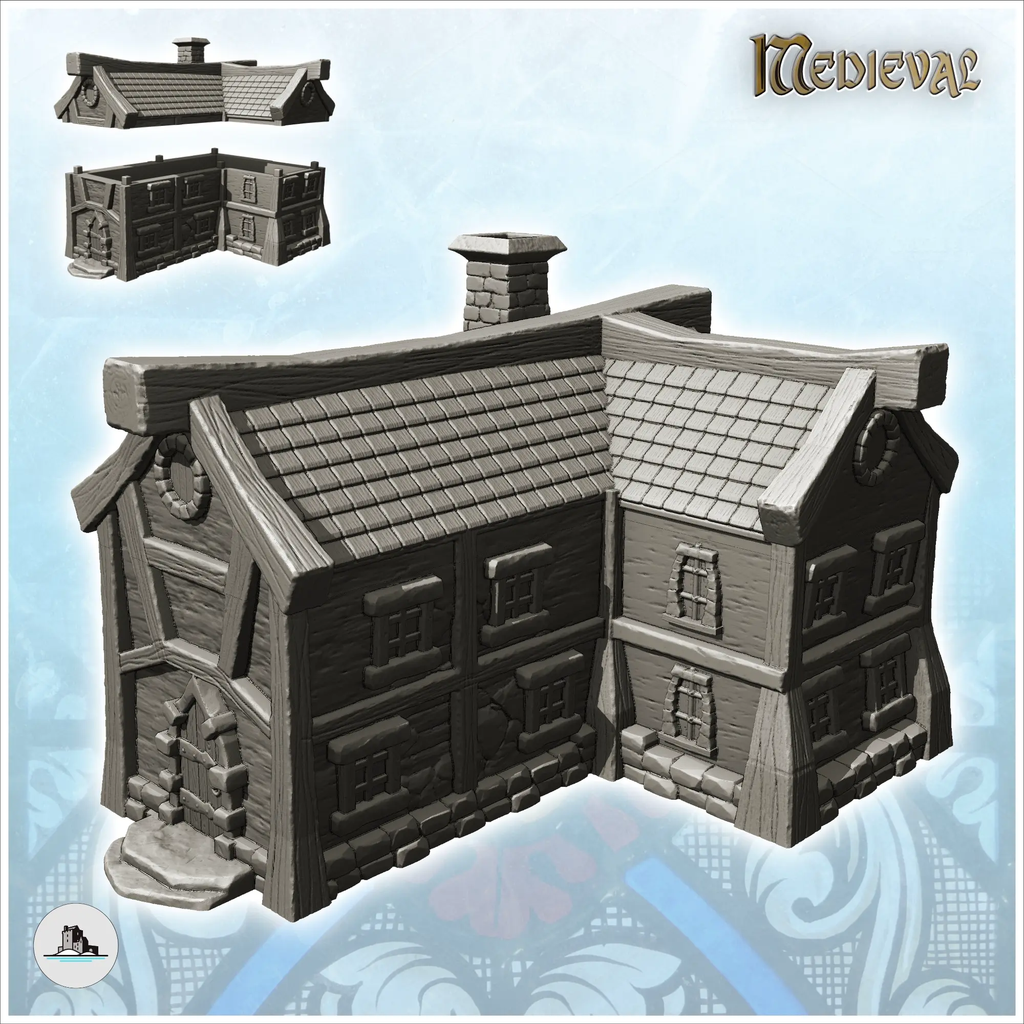 Other STL Download - Medieval corner house with fireplace and round ...