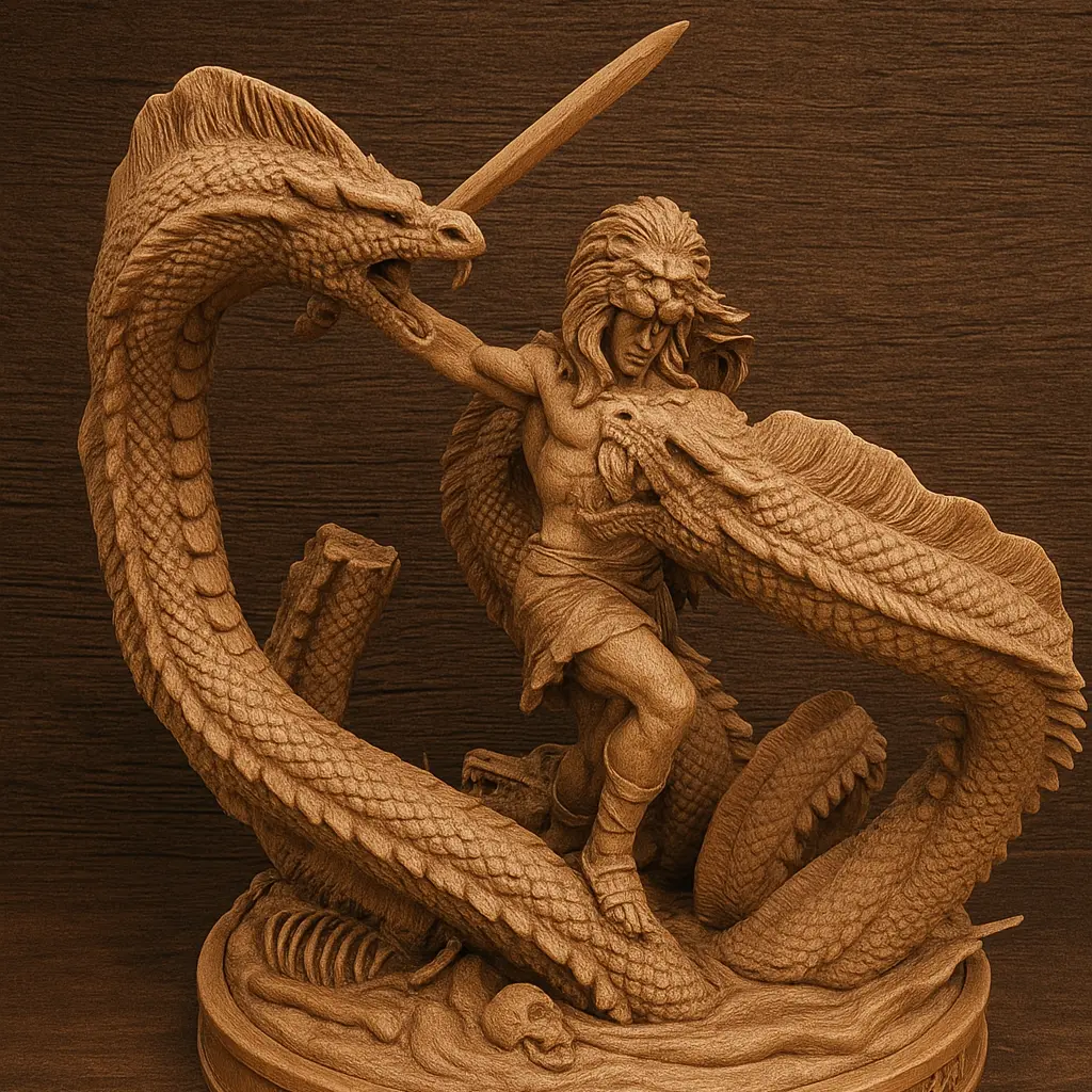 Sculptures & Artworks STL Download - Statuette Hercules vs Dragon Greek ...