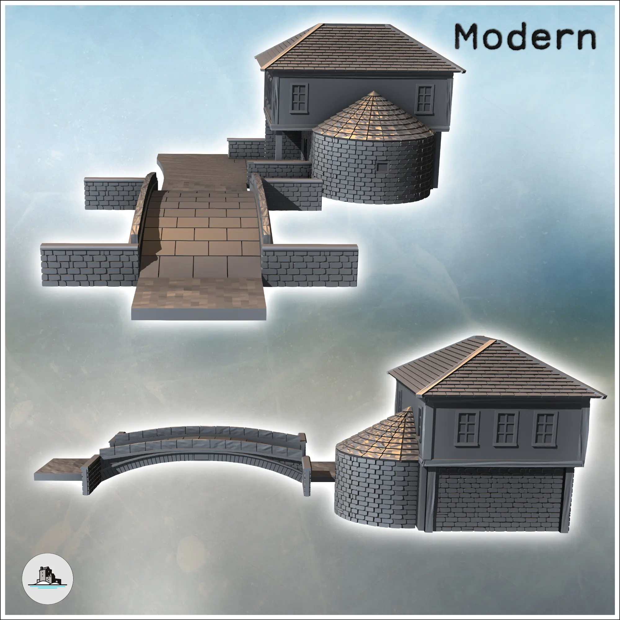 Other STL Download - Set of rounded bridge and modern house with a four ...