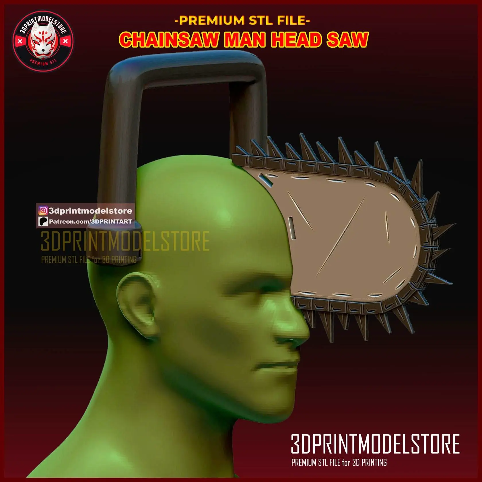 Cosplay STL Download - Chainsaw Man Head Saw - Head Chainsaw Pattern ...