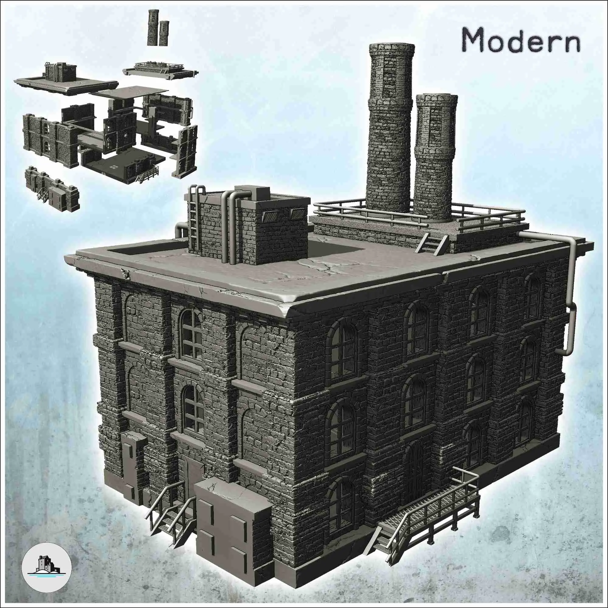 Props & Terrain STL Download - Large modern brick industrial factory ...