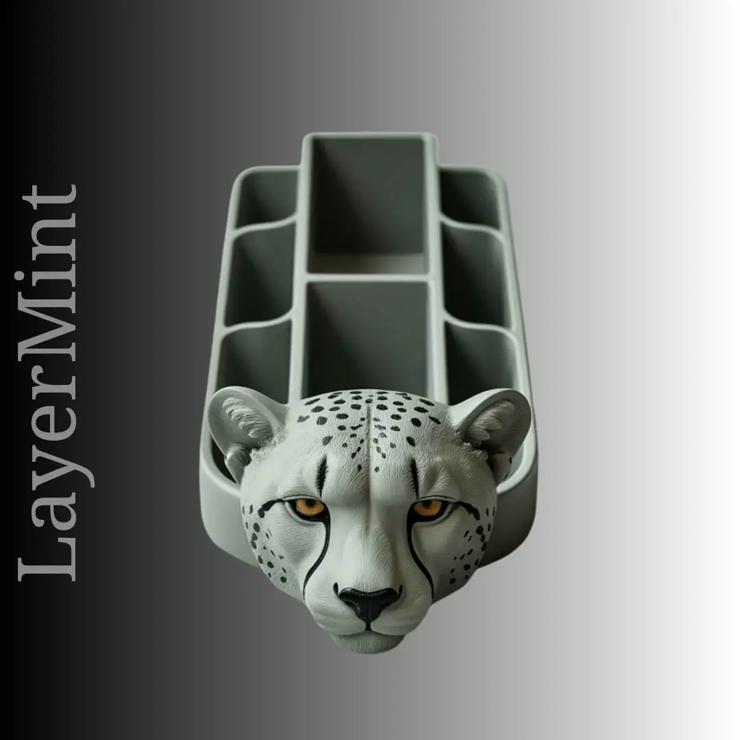 Home Decorations & Ornaments STL Descarga - Cheetah Head Desk Organizer ...